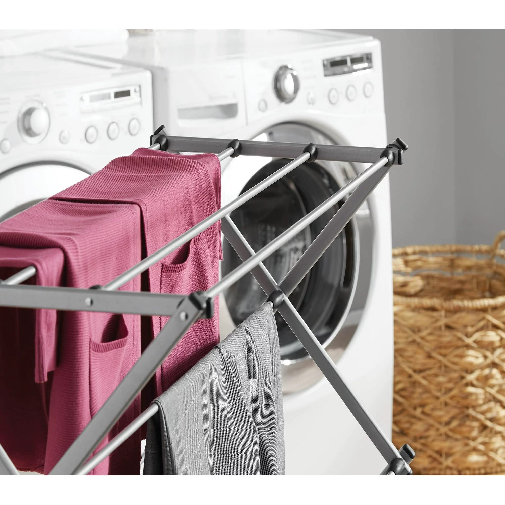 JvziA Oversized Collapsible Steel Laundry Drying Rack, Household Indoor Folding Clothes Drying Rack, Dry Laundry and Hang Clothes,Towel Rack, Sliver