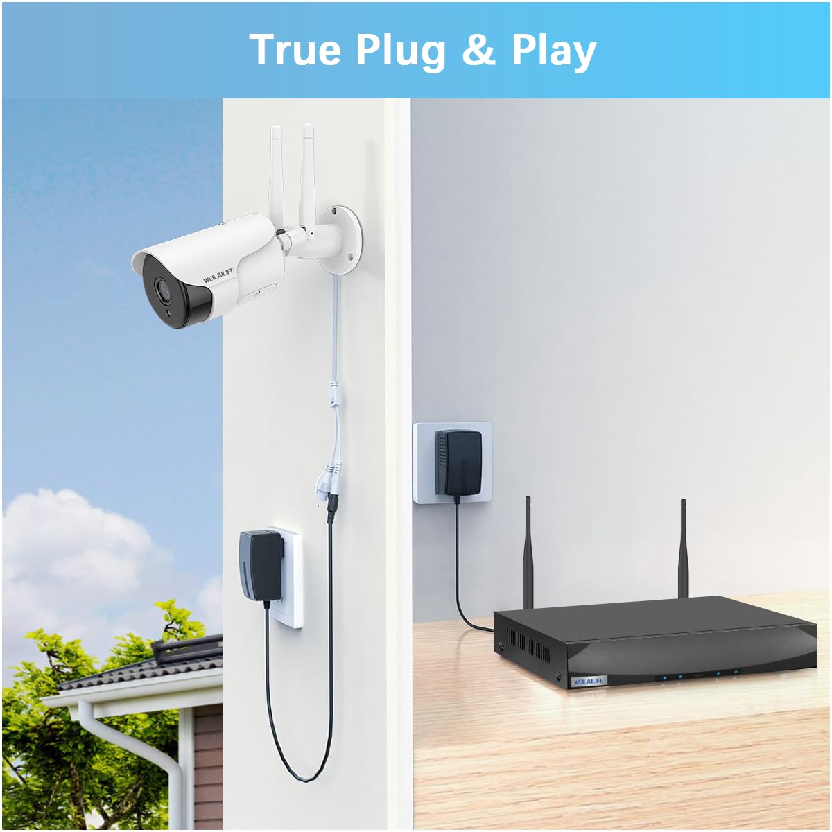 WEILAILIFE 【2-Way Audio & 90ft Night Vision】 3MP Outdoor/Home Wireless Extended Security Camera, Bullet Exterior Surveillance, IP66 Waterproof