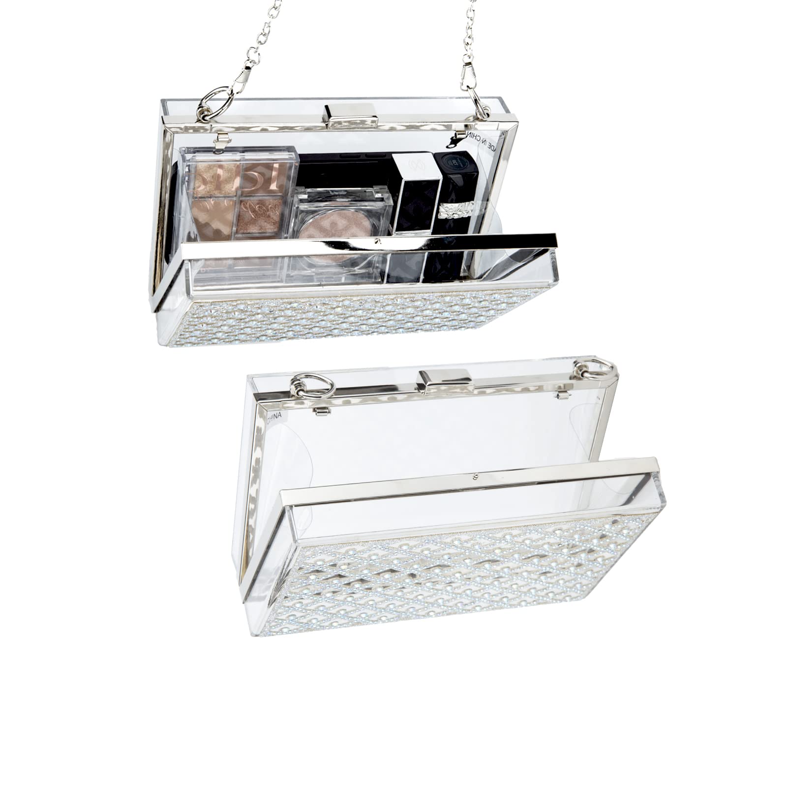 GripIt Rhinestone Acrylic Evening Handbag Clutch Purse for Women,Silver