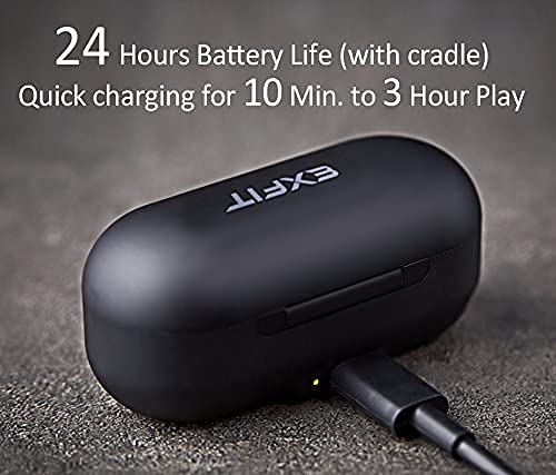 EXFIT BCS-T90 True Wireless Earbuds with Bluetooth 5.0, Charging Case, IPX4 Waterproof, Touch Control, 4 Mic, 24H Playtime, Hi-Fi Stereo Sound – Sports in Ear Earphones for iPhone & Android [Black]