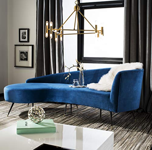 Safavieh Couture Home Evangeline Modern Glam Navy Velvet and Black Parisian Sofa