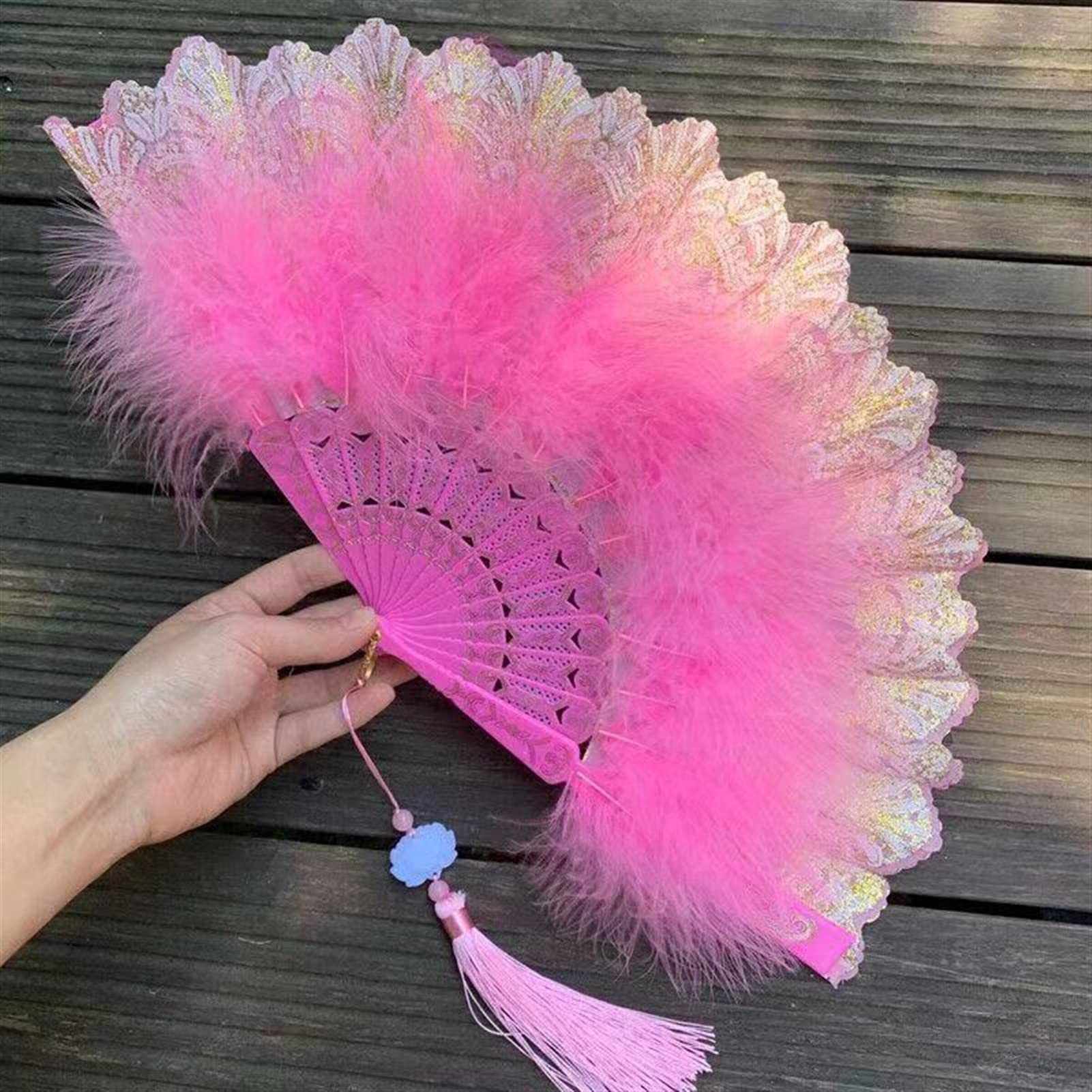 HABADOG Feather Folding Fan Dance Hand Fan with Pendant Gift Wedding Party Decoration (Color : Green)