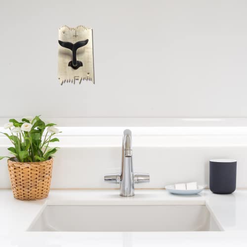 Needzo Cast Iron Nautical Whale Tail Towel Hook Holder on Wooden Board, Wall Mounted Hooks for Hanging Towels, Coats, and More, Rustic Coastal Bathroom Decor for Beach Houses, 7 Inches