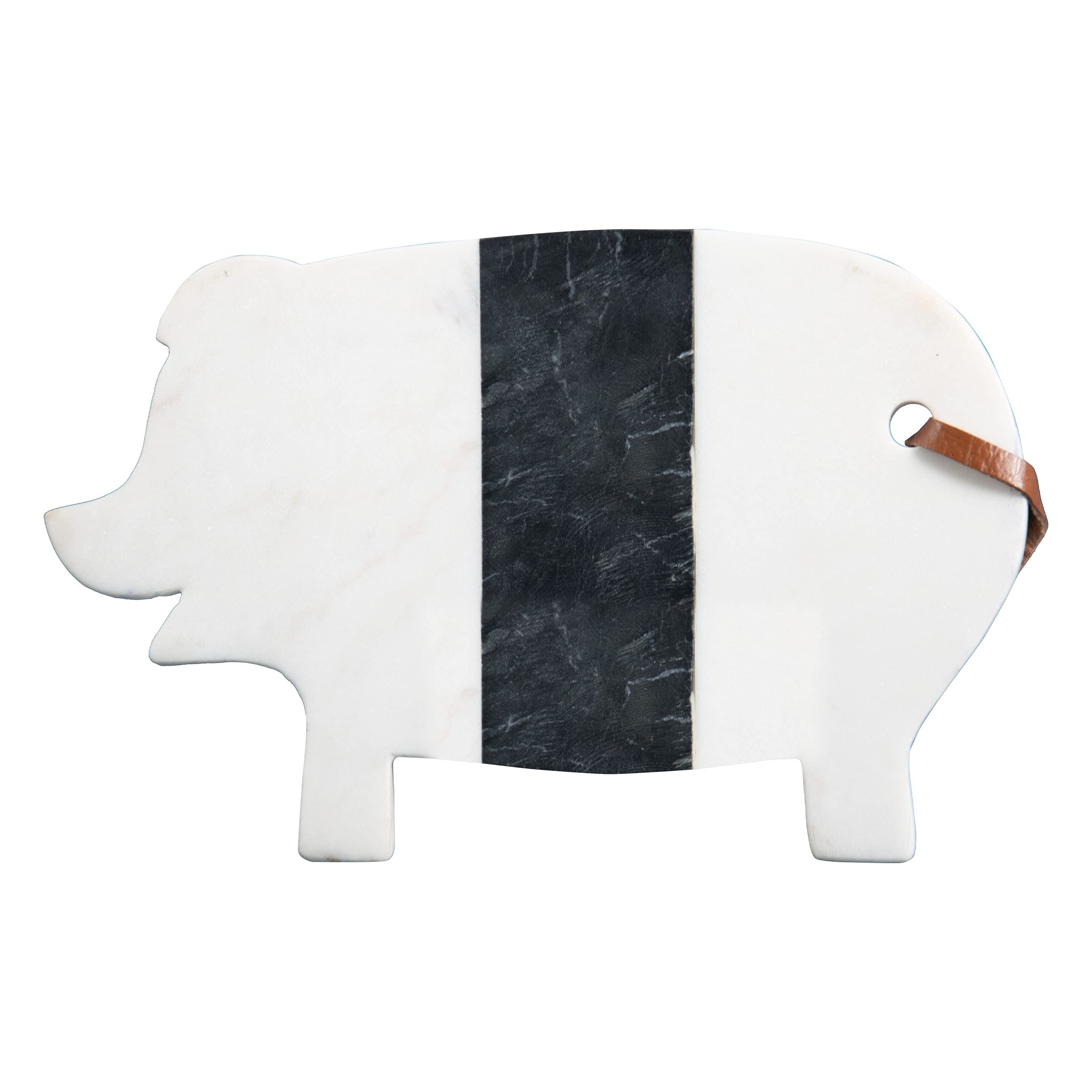 Foreside Home & Garden White Marble Pig Shaped Kitchen Serving Cutting Board, 10 x 6.5 x 0.5, Multi