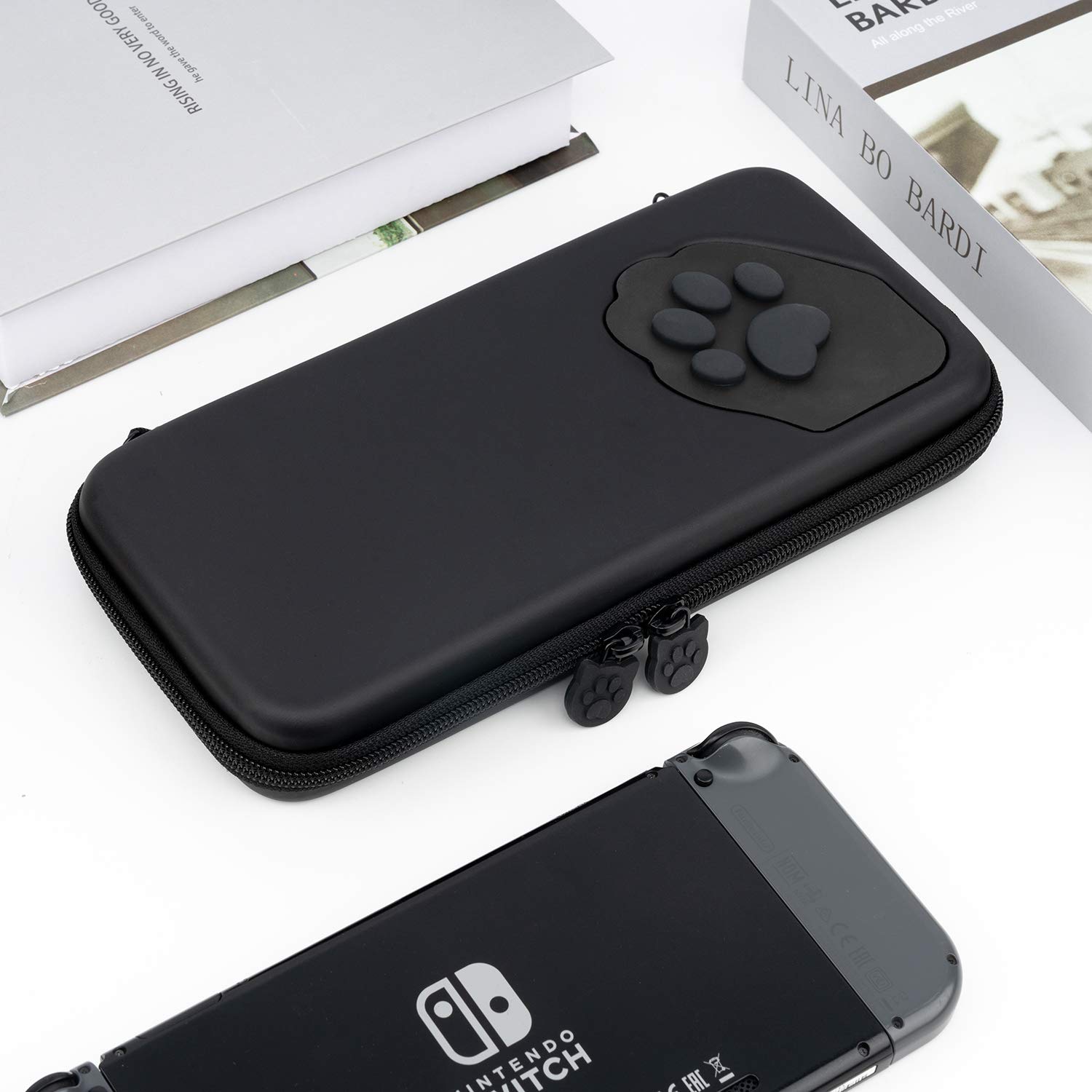 GeekShare Cat Paw Case for Switch - Portable Hardshell Slim Travel Carrying Case fit Switch/Switch OLED Console & Game Accessories - A Removable Wrist Strap (Classic Black