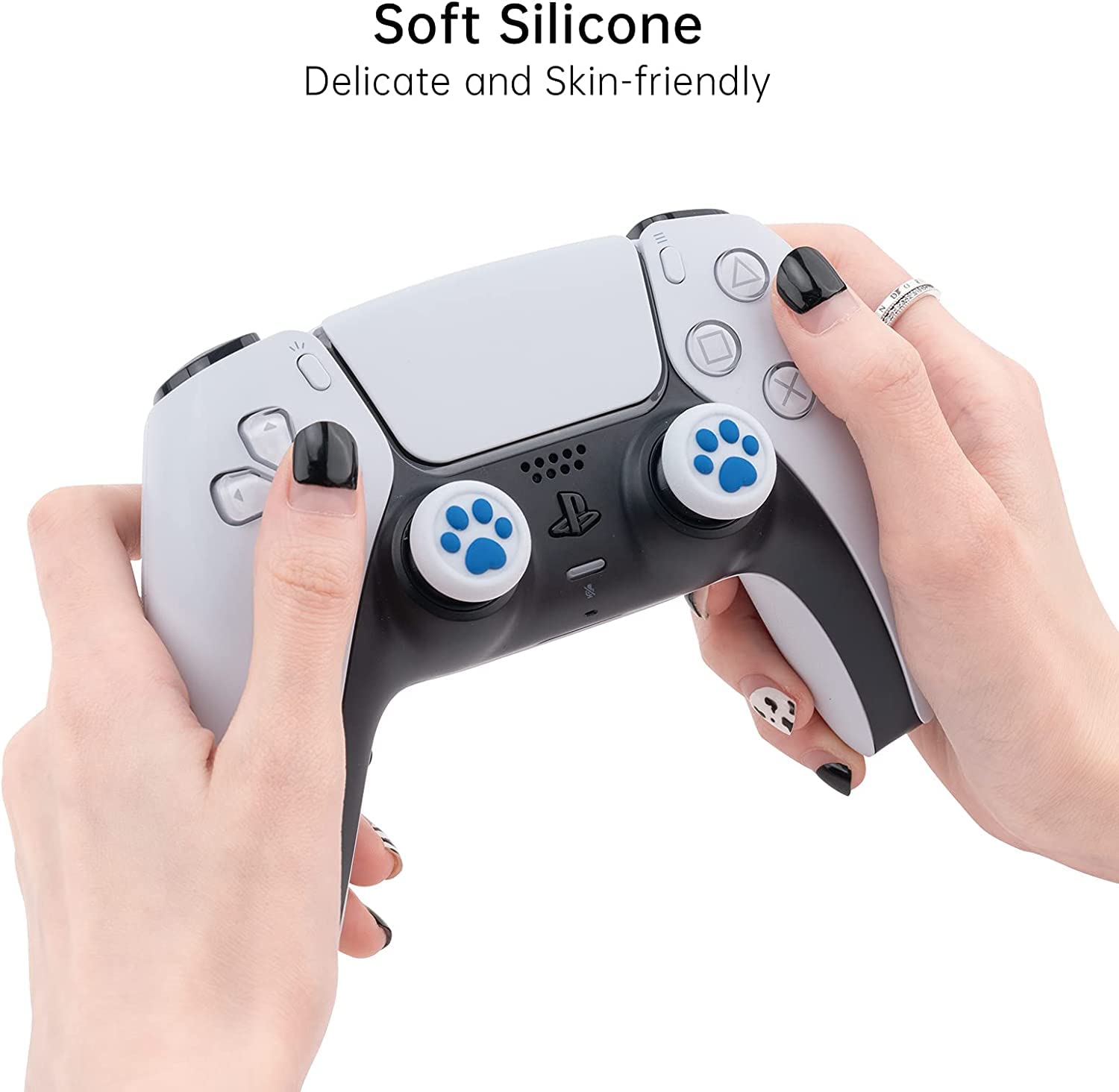 GeekShare Cat Paw Playstation 4 Controller Thumb Grips, Thumbsticks Cover Set Compatible with Switch Pro Controller and PS4 PS5 Controller, 4 Pcs - Black and Blue