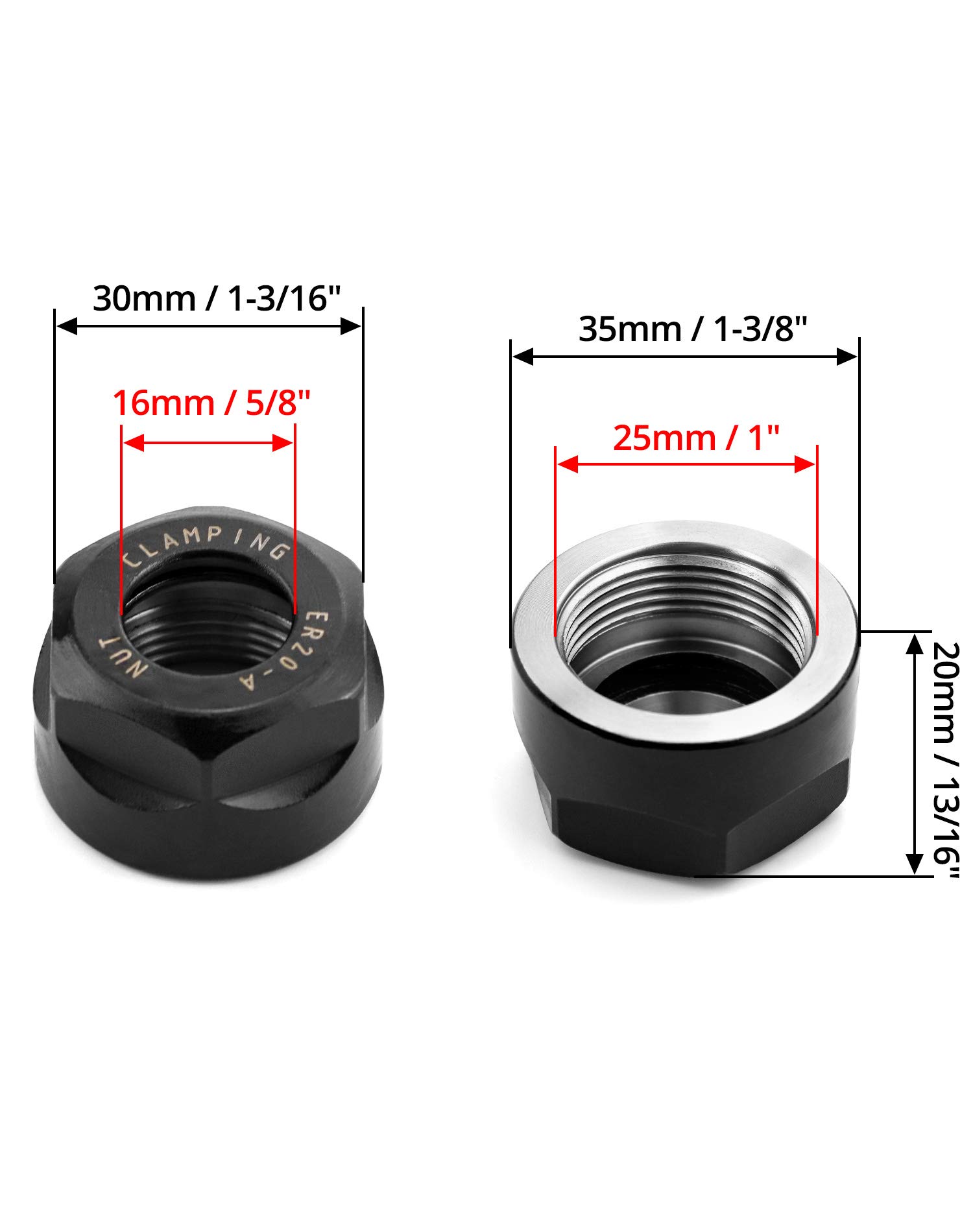 QWORK ER20 A Collet Clamping Nuts for CNC Milling Chuck Holder Lathe, 4 Pack (Black)