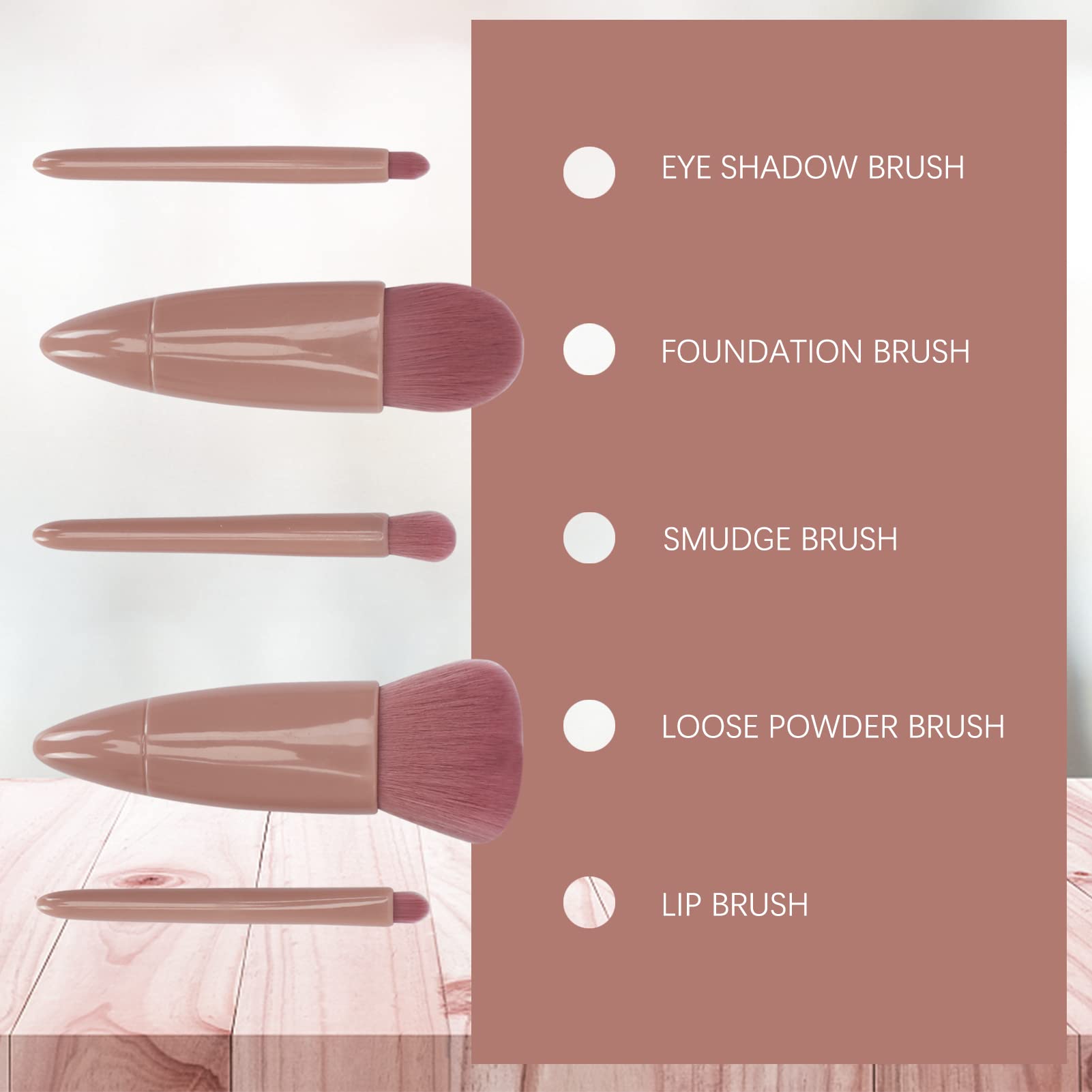 GoodSing Travel Makeup Brush Set, 5PCS Makeup Brushes and A Portable Cosmetic Brush Case With Mirror, Face Eyeshadow Brush For Foundation Powder, Blush Pink