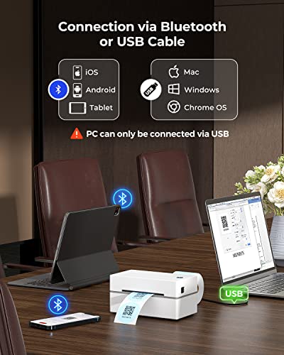 MUNBYN Bluetooth Thermal Shipping Label Printer, 4x6 Wireless Label Printer for Shipping Packages Small Business Office and Home, Support iPhone Android iPad Windows macOS Chromebook Etsy Ebay USPS