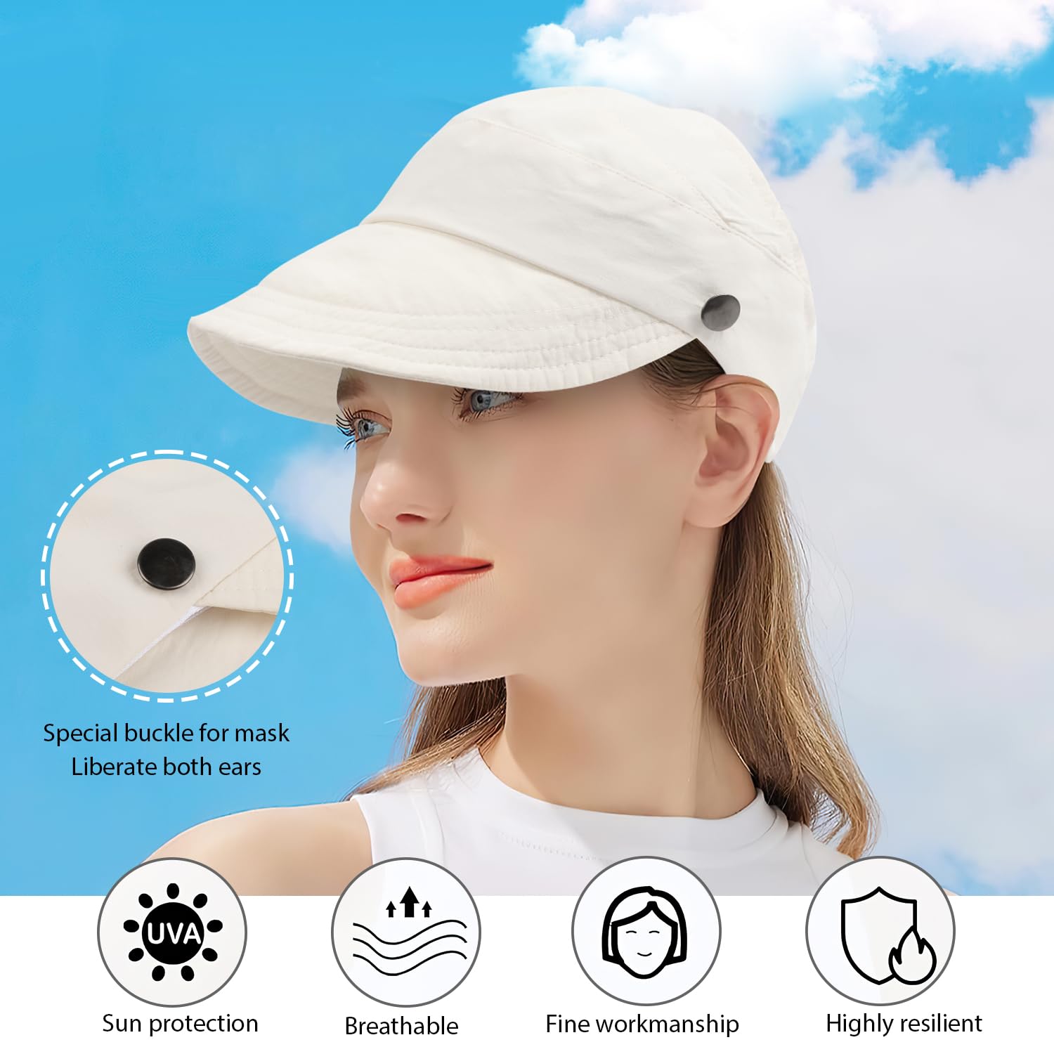 Generic Women's Large Brim UV Protection Empty Top Sun Hat,Outdoor UV Protection Hollow Top Sun Hat,Packable Wide Brim Hats for Women (Polyester, Beige), 2