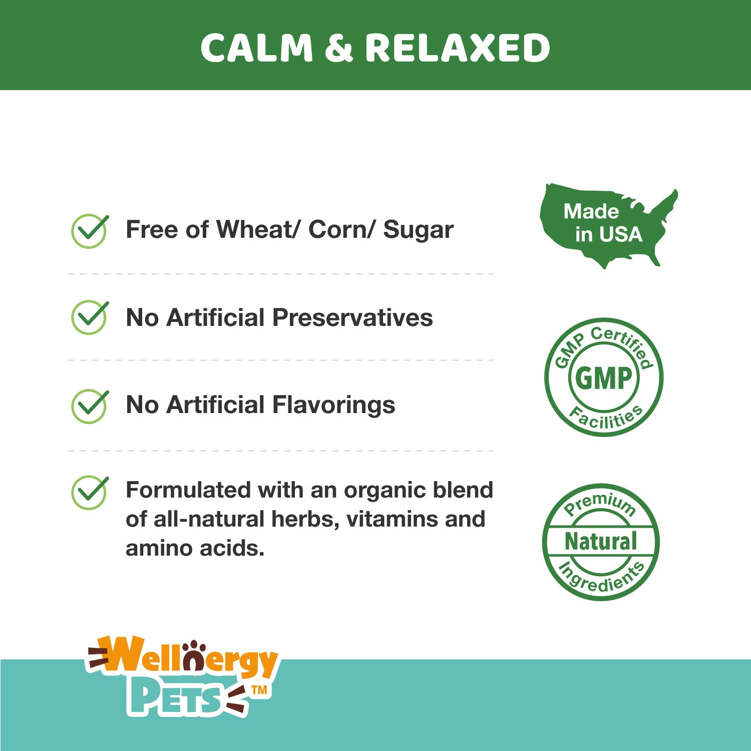Wellnergy Natural Calming Chews for Dogs β Natural Organic Supplement- for Dogs with Stress, Separation Anxiety and Hyperactivity - 40ct Travel Pk