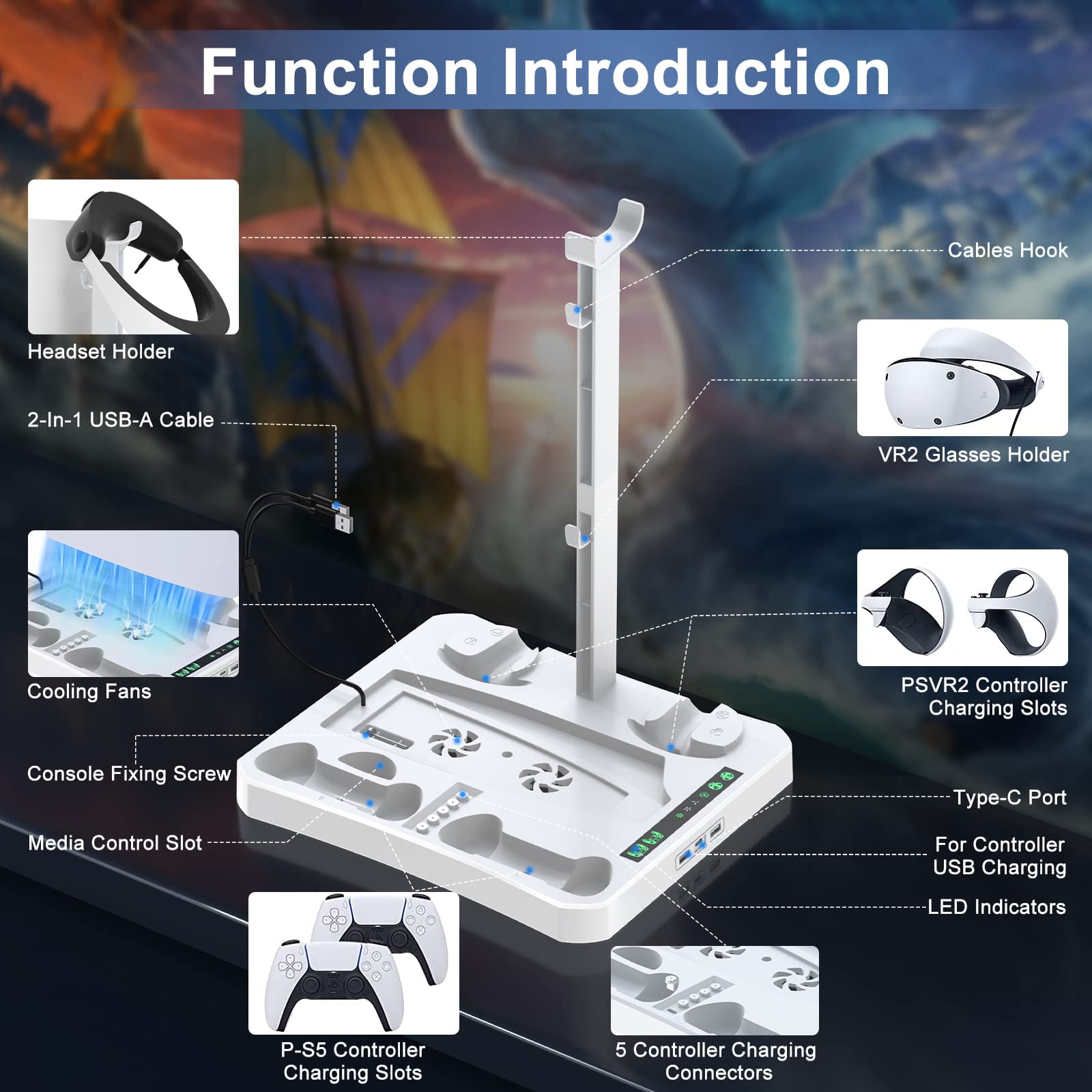 HAPAW PS VR2 Sense Charging Station, Ergonomic, Unisex, Portable Electronic Device Stand, Compatible with Headphones