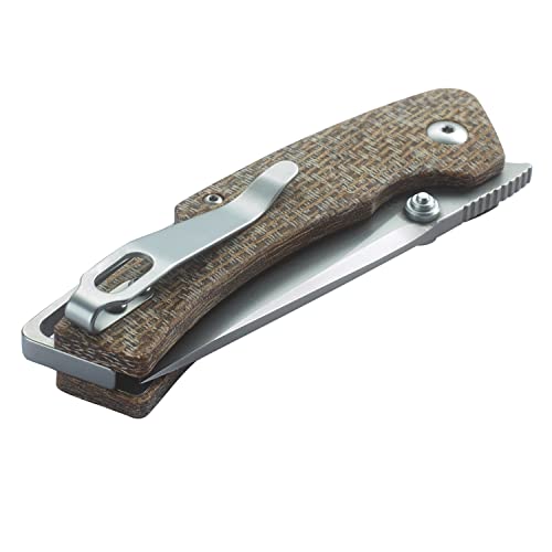 JIN D2 Folding Knife Mens Pocket Knife, EDC Knives with Liner Lock Ball Bearing Flipper Knife, Micarta Handle