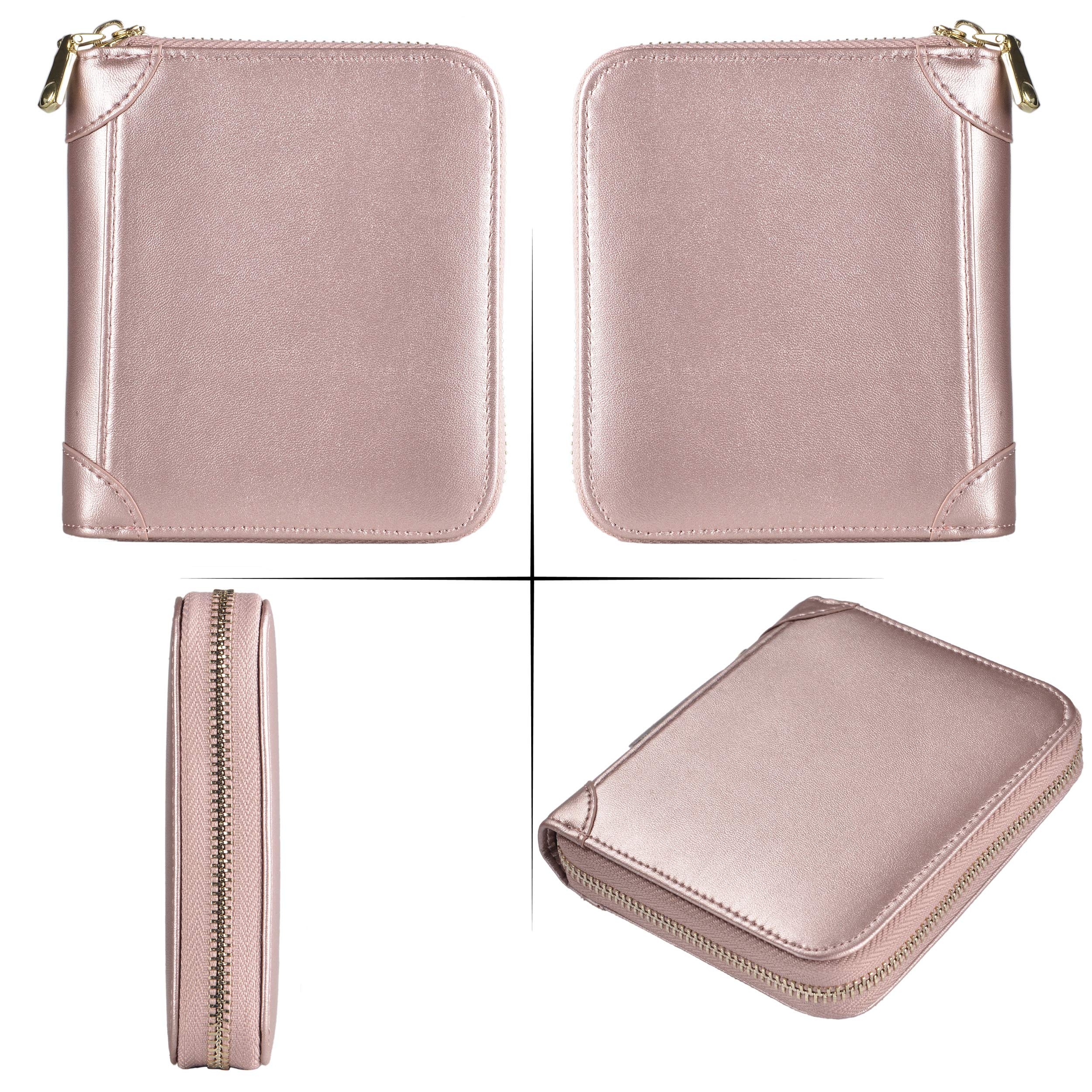 Easyoulife Womens Credit Card Holder Wallet Zip Leather Card Case RFID Blocking (Rose Gold)