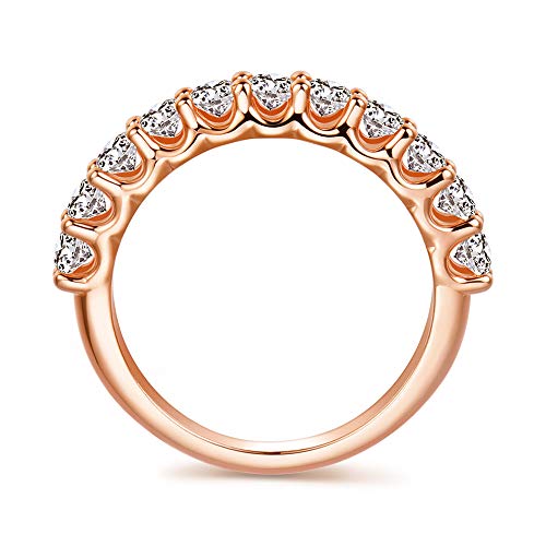 HAFEEZ CENTER 3mm Rose Gold Plated Silver Moissanite Half Eternity Wedding Band Wedding Rings for Women (5.5)