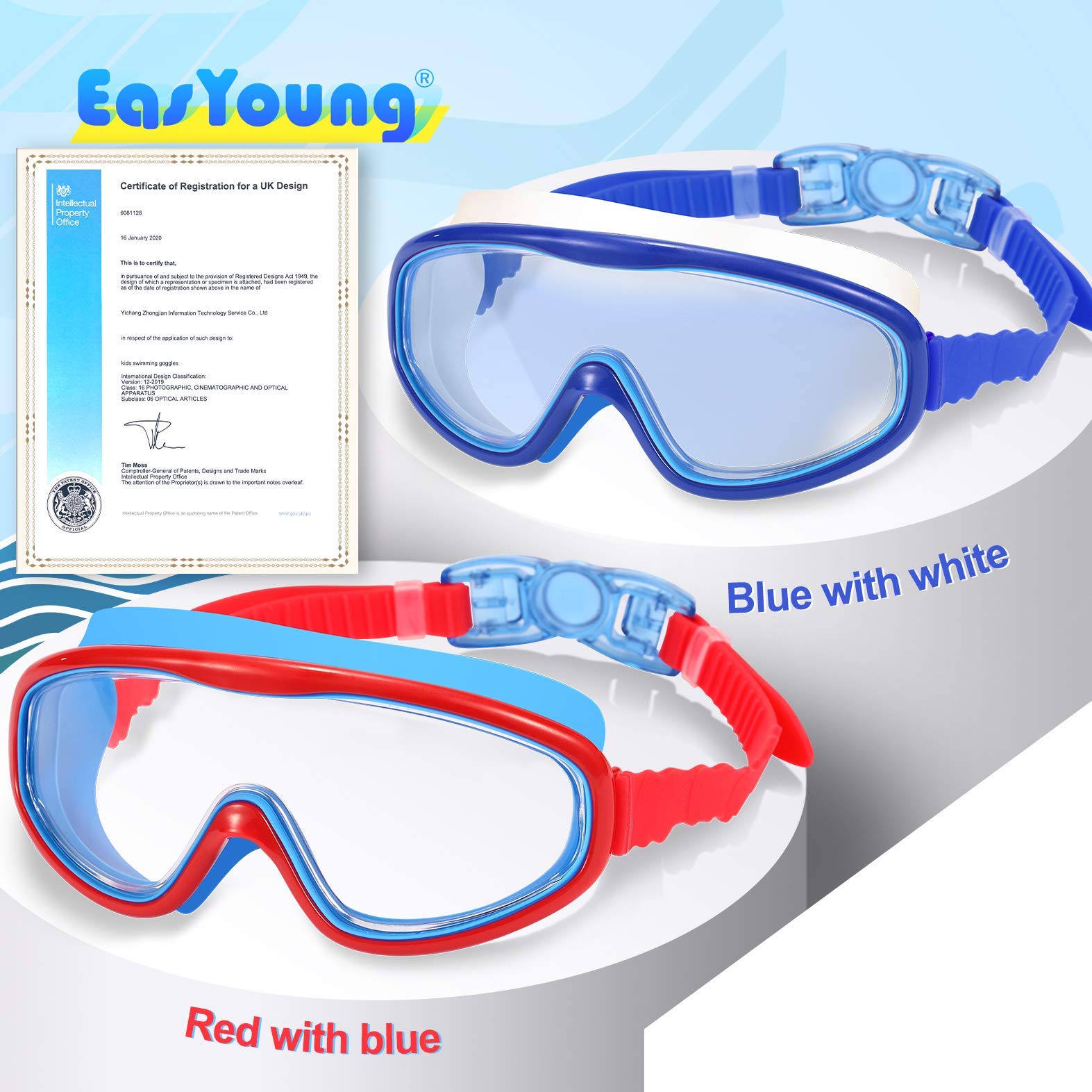 EasYoung 2-Pack Kids Swim Goggles, Wide Vision Swim Goggles for Child from 3-15