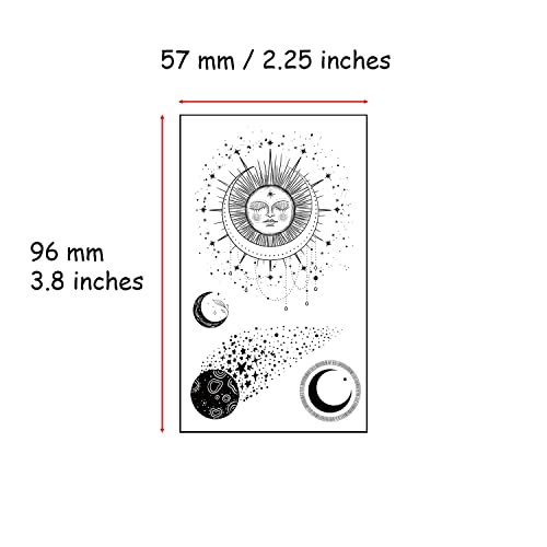 Esland Realistic Moon Sun Stars Space Planets Chain Temporary Tattoos Vertical Spine Tattoo Stickers for Women Men