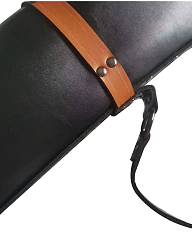 GEGEXIAOWU Medieval Retro Back Quiver Bow Leather Arrow Holder with Large Pouch Handmade Straps Belt Bag (Black, ONE Size)