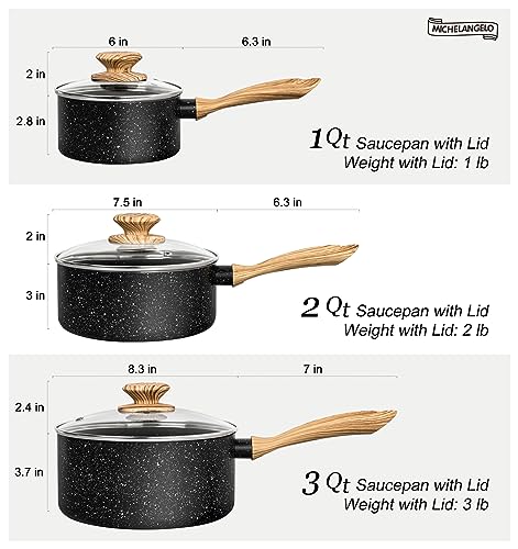 MICHELANGELO Saucepan with Lid, Nonstick 3 Quart Sauce Pan with Granite Coatings, Small Pot with Lid, Stone Sauce Pan 3 Quart, Sauce Pot