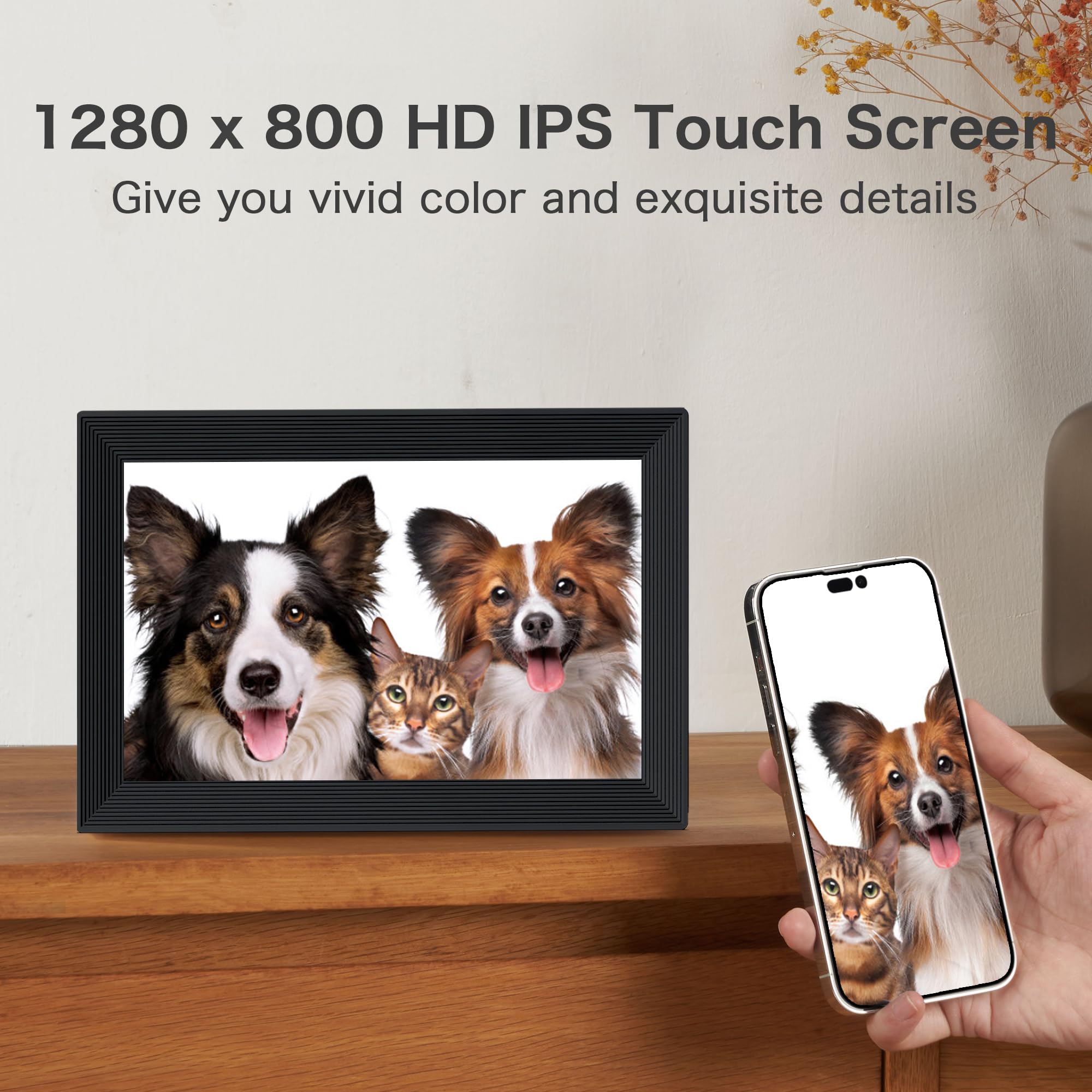Frameo WiFi Digital Picture Frame, 10.1 Inch 1280*800IPS Touch Screen Digital Photo Frame, 16GB Memory, Auto-Rotate, Share Pictures Videos, Gift for Friends, Family, Anniversary, Wedding Gift (Black)