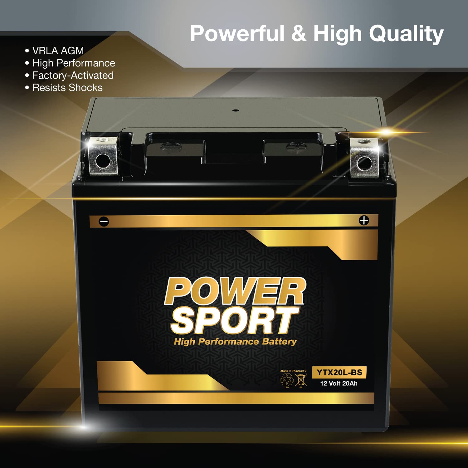 ExpertPower YTX20L-BS 12V20Ah SLA AGM Motorcycle Battery Replaces EBX20L-BS, ETX20L, PTX20L-BS, GTX20L-BS