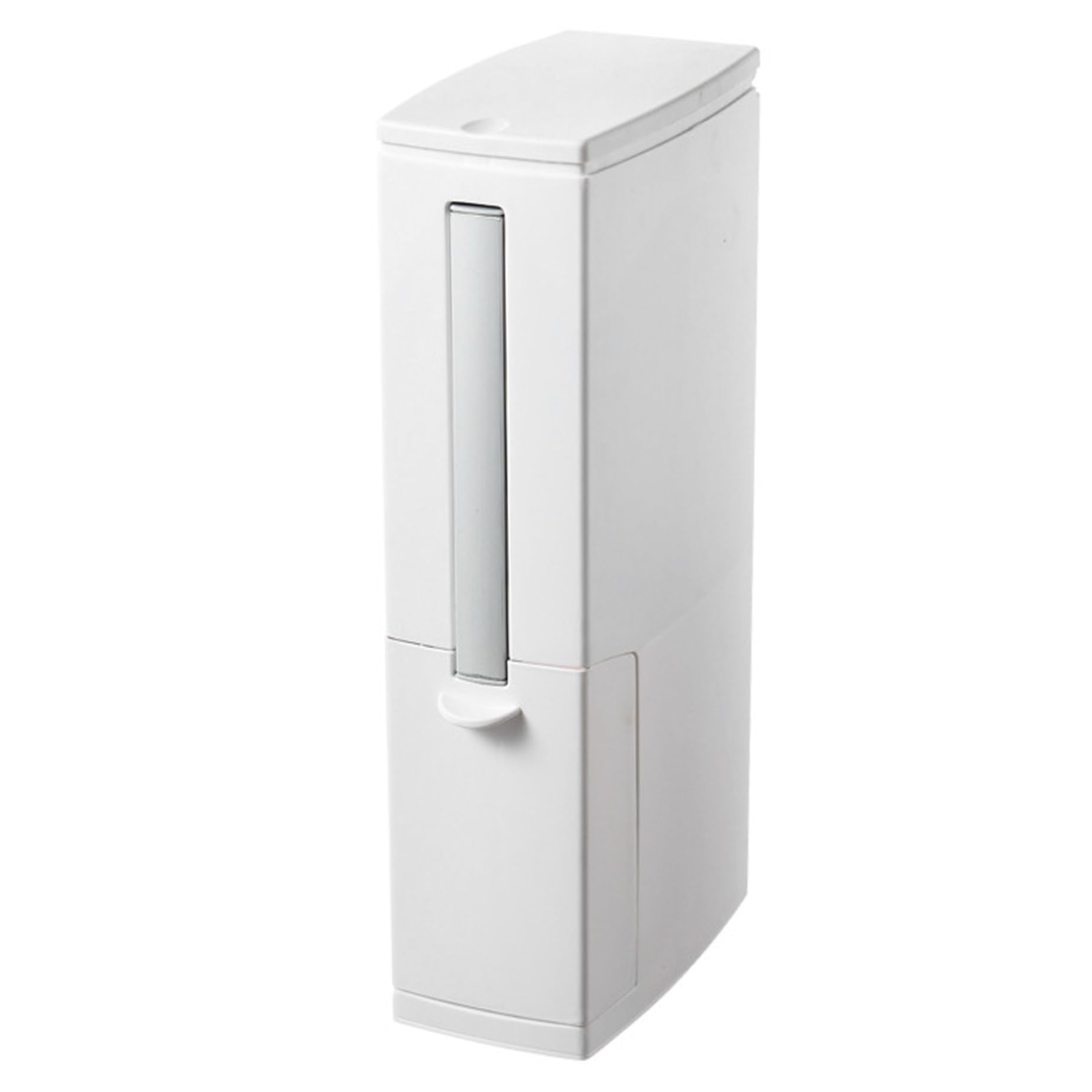 KDAMGOQE Bathroom Bin Bathroom Trash Can 4.3x7.9x16.3 in Slim Bathroom Bin with Toilet Brush Holder Press-Opening Space Saving White Rectangular Diaper Trash Can for Toilet Kitchen