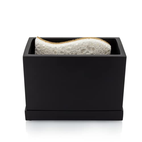 Essentra Home White Marble Kitchen Sponge Holder, Modern Kitchen Sink Caddy with Drain Tray