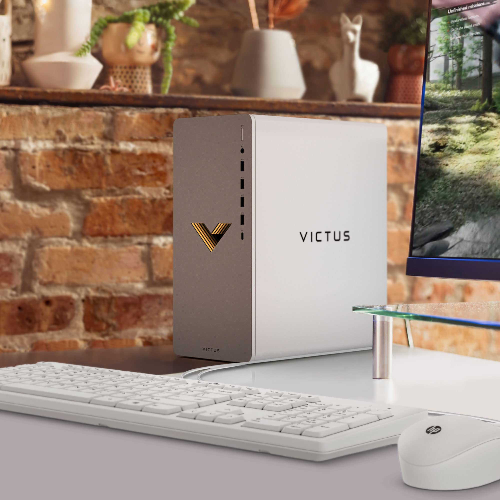 HP Victus 15L Gaming Desktop PC 2022 Newest, AMD Ryzen 5 5600G Processor, 32GB RAM, 1TB SSD, AMD RX6400 Graphics, Wi-Fi, Bluetooth, Ceramic White, Windows 11 Home, Bundle with JAWFOAL