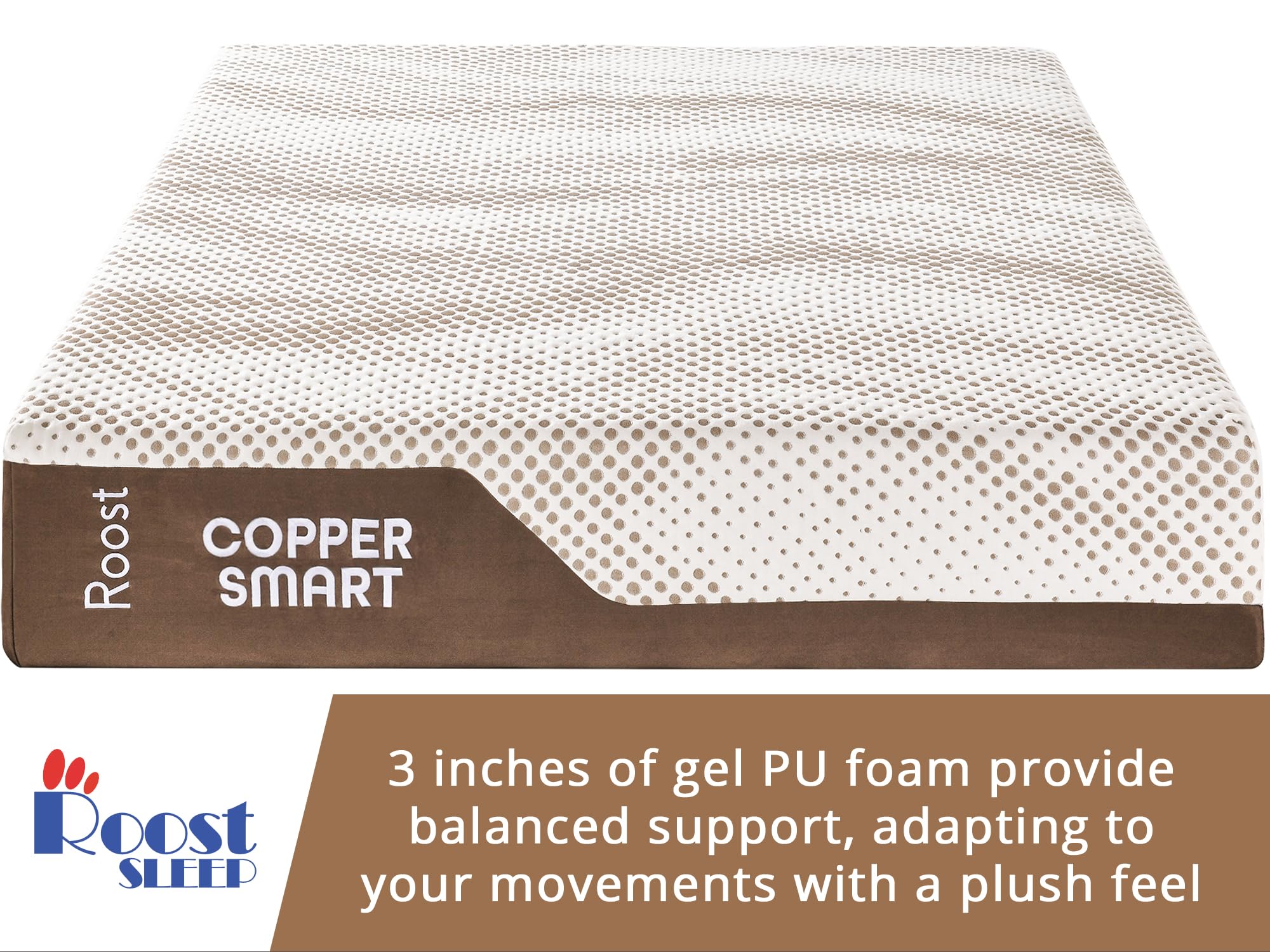 Roost Copper Smart 14-Inch Thermic Gel Memory Foam Mattress with Copper Infused Cover for Cool and Comfortable Sleep, Easy Set Up and Durable Copper Mattress, Full
