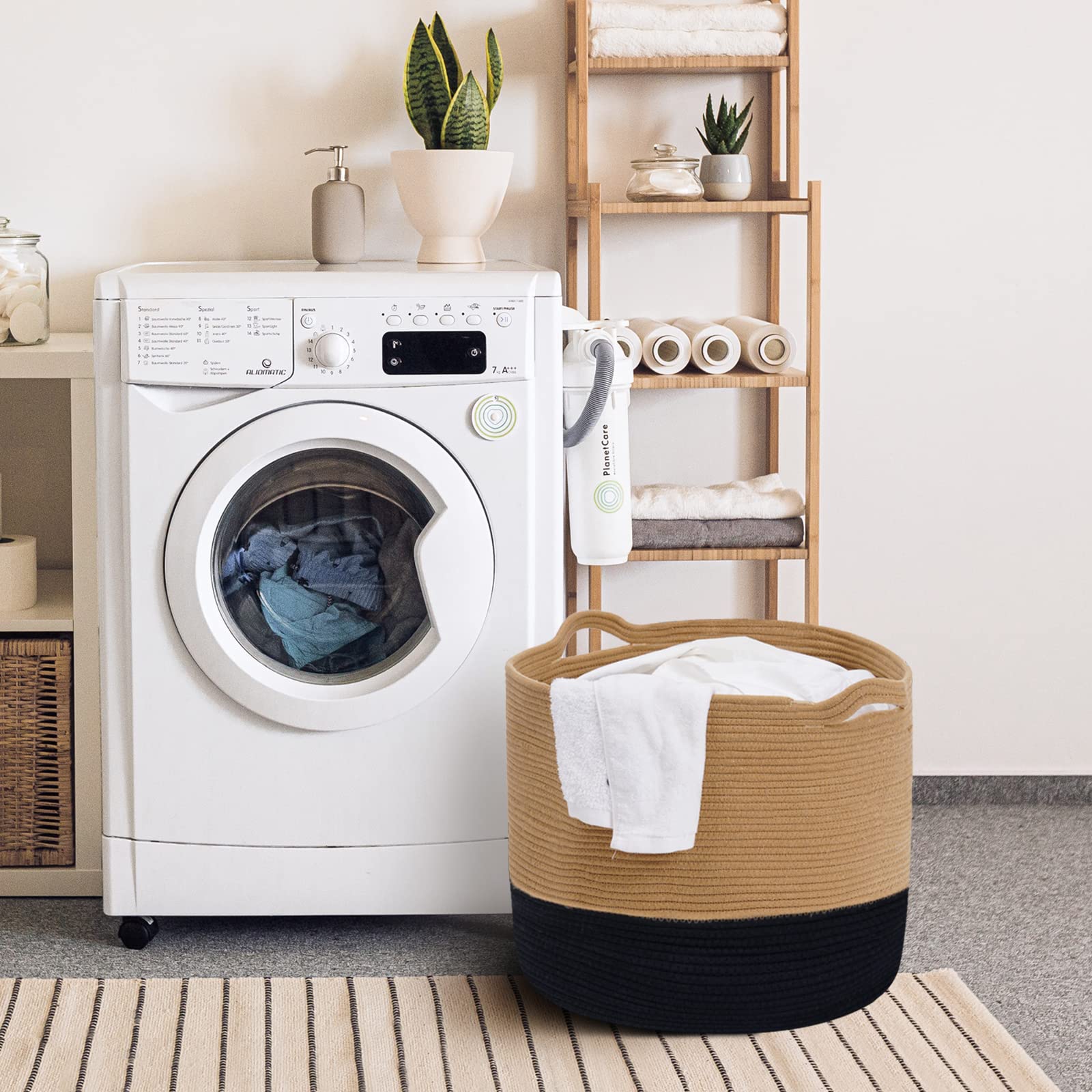 Large Cotton Rope Storage Basket: Woven Round 19”x19”x16” Blanket Pillow Throw Baskets for Living Room Bedroom Decorative - Tall Nursery Toy Storage Bin Laundry Hamper with Handle