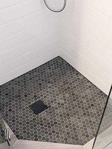 Neodrain 4-Inch Square Shower Drain with Removable Quadrato Pattern Grate,Brushed 304 Stainless Steel Square Drain, with Watermark&CUPC Certified, Hair Strainer,Black
