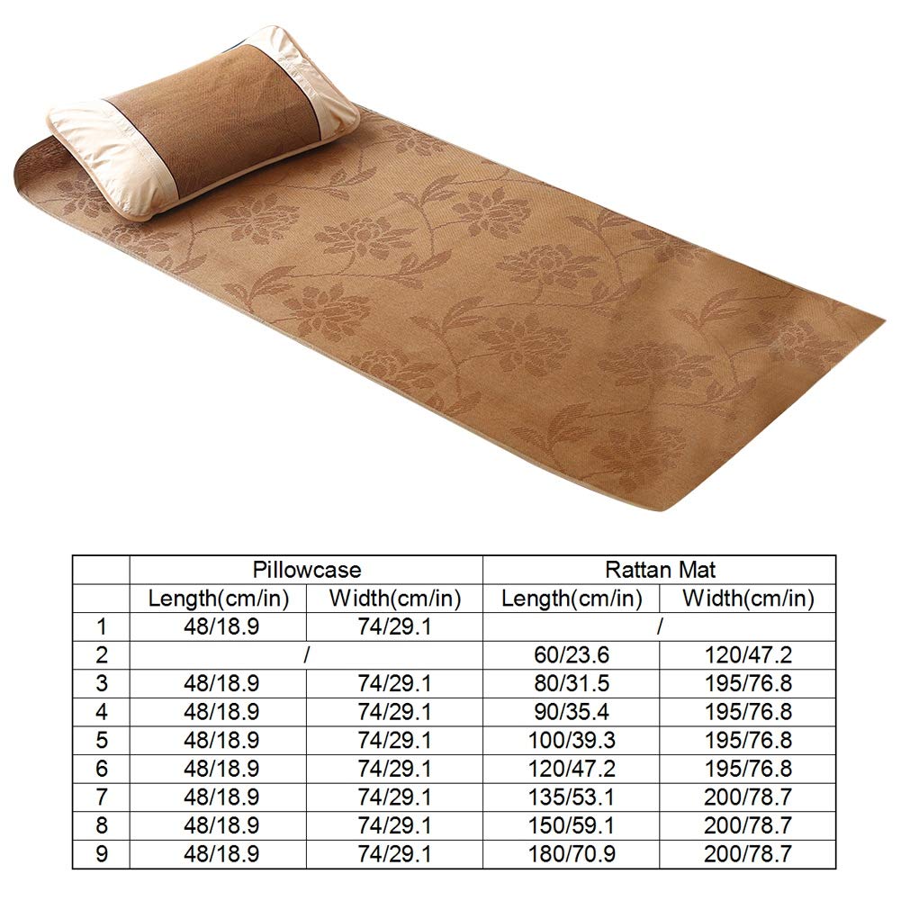 Rattan Cooling Summer Sleeping Pad Home Textile Sleeping Mat Grid Fitted Sheet Summer Cool Bed Cover & Pillow Shams Set(90 * 195cm)