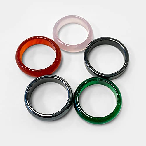 Gem Avenue Green and Light Pink Agate Hematite Carnalian Unisex Band Set Assorted Ring Sizes 6 to 9.5 Set of 5