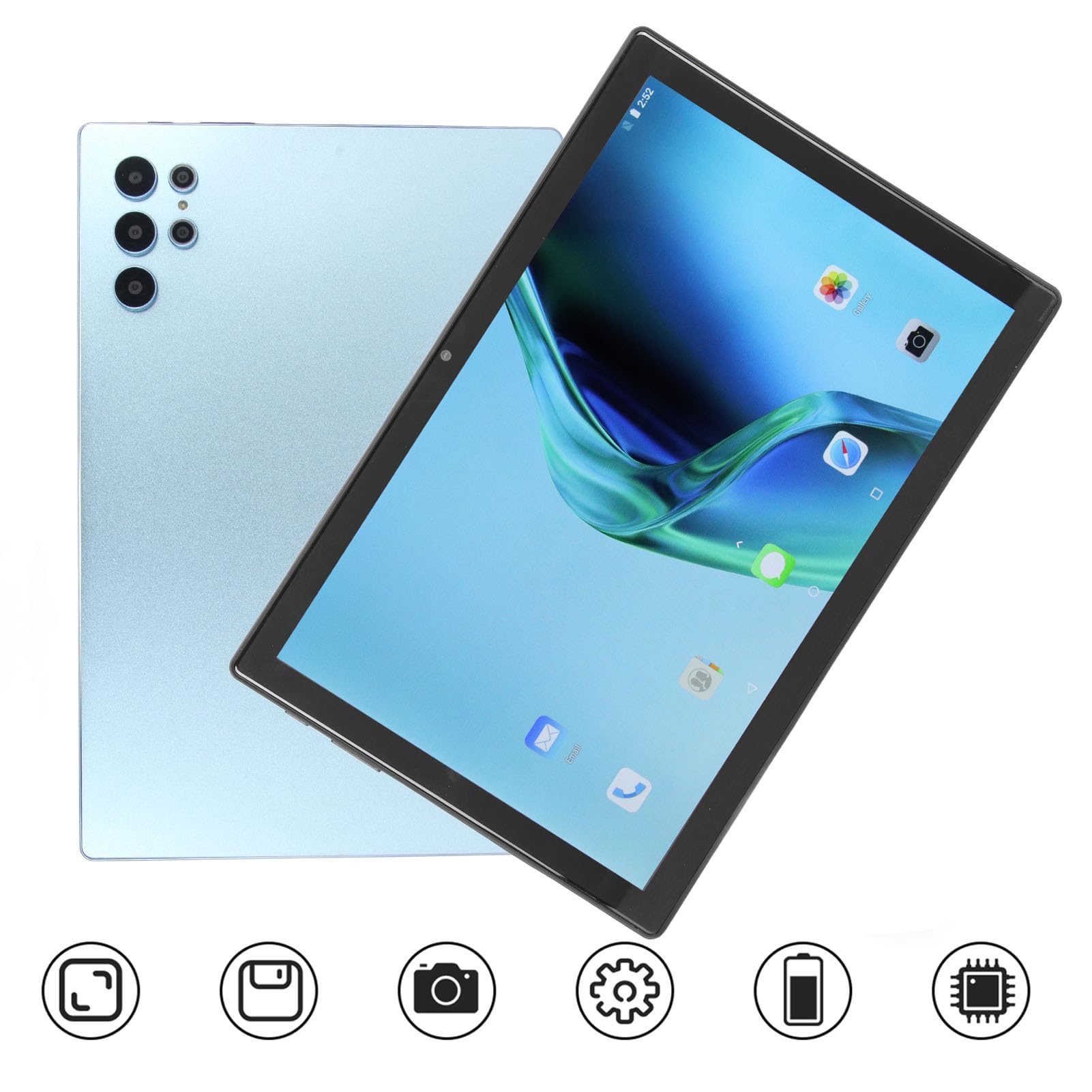 Gugxiom 10.1 Inch Tablet, 5G WiFi Tablet, 8GB RAM 128GB ROM, Dual SIM, Dual Standby, Dual Camera, 3200x1440 Resolution, Android 11 Support, for Home Office (Blue)