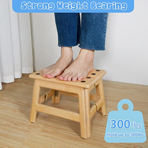 Jiodux Wooden Folding Step Stool 3rd Generation, 9.2" Height Step Stool for Adults & Kids, Child' Foldable Wood Step Stool for Bed, Kitchen, Outdoor, Holds up to 300lbs, Patented Product-1 Pack