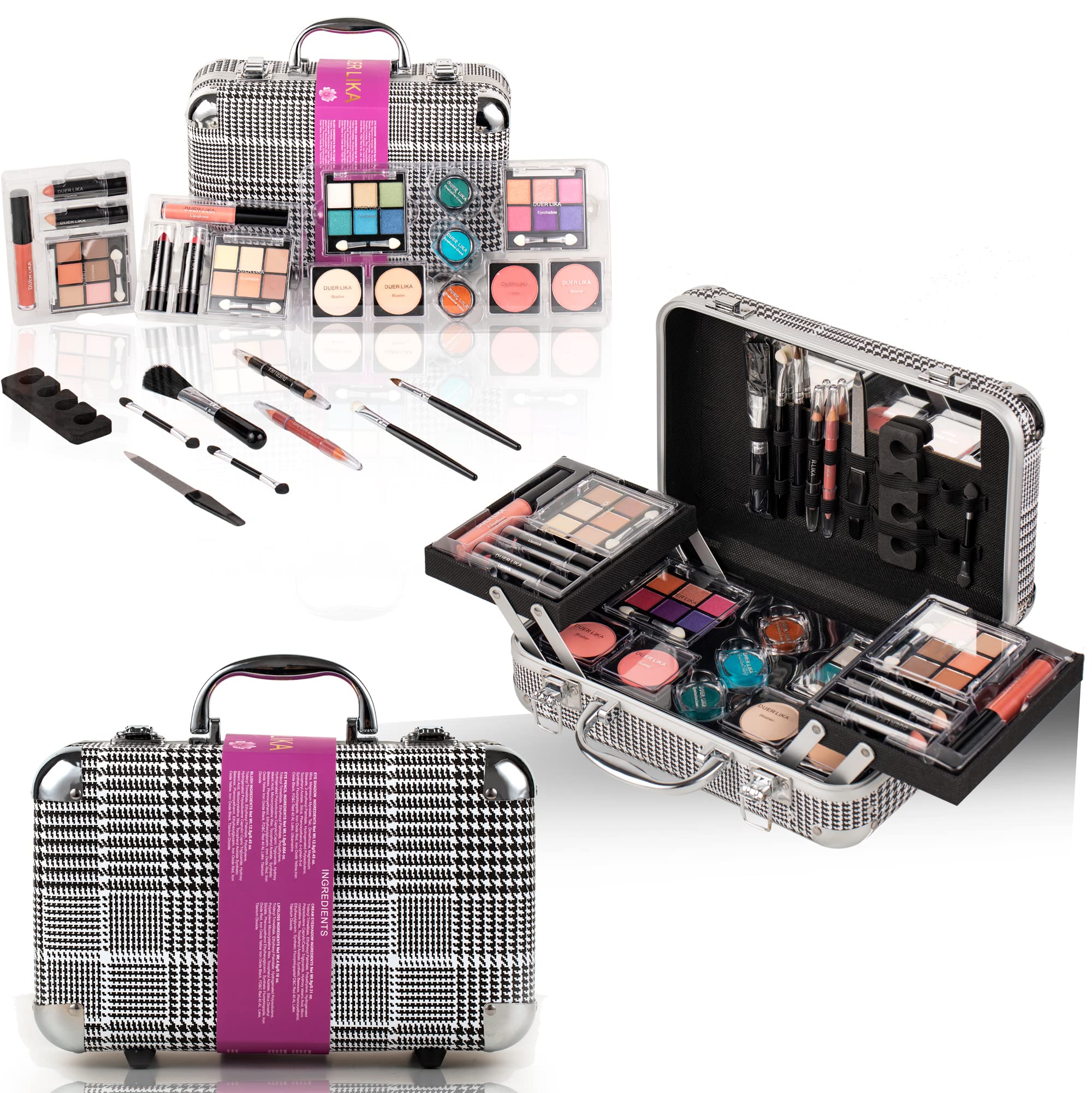 DUER LIKA Makeup Kit Gift Set for Adults and Girls-Full Makeup Kit for Beginners Includes Eye Shadow Palette Blush Lip Gloss Lipstick Lip Pencil Eye Pencil Brush Mirror (WHITE)