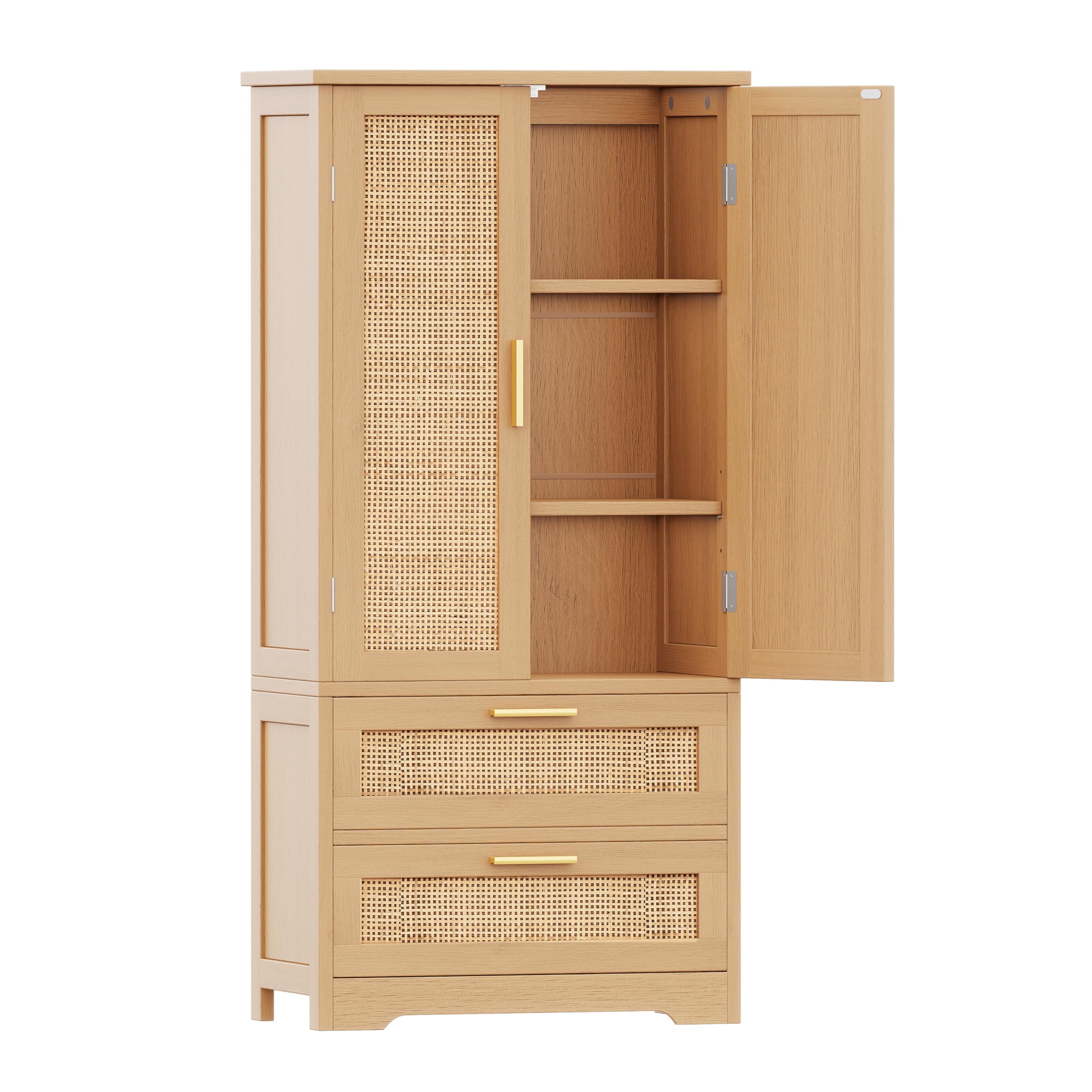 Keehusux 50.4" H Bathroom Storage Cabinet, Modern Floor Cabinet with Adjustable Shelf, Small Pantry with 2 Doors & Drawers, Storage Cabinet for Bathroom, Living Room, Kitchen, Natural KES007MCWG
