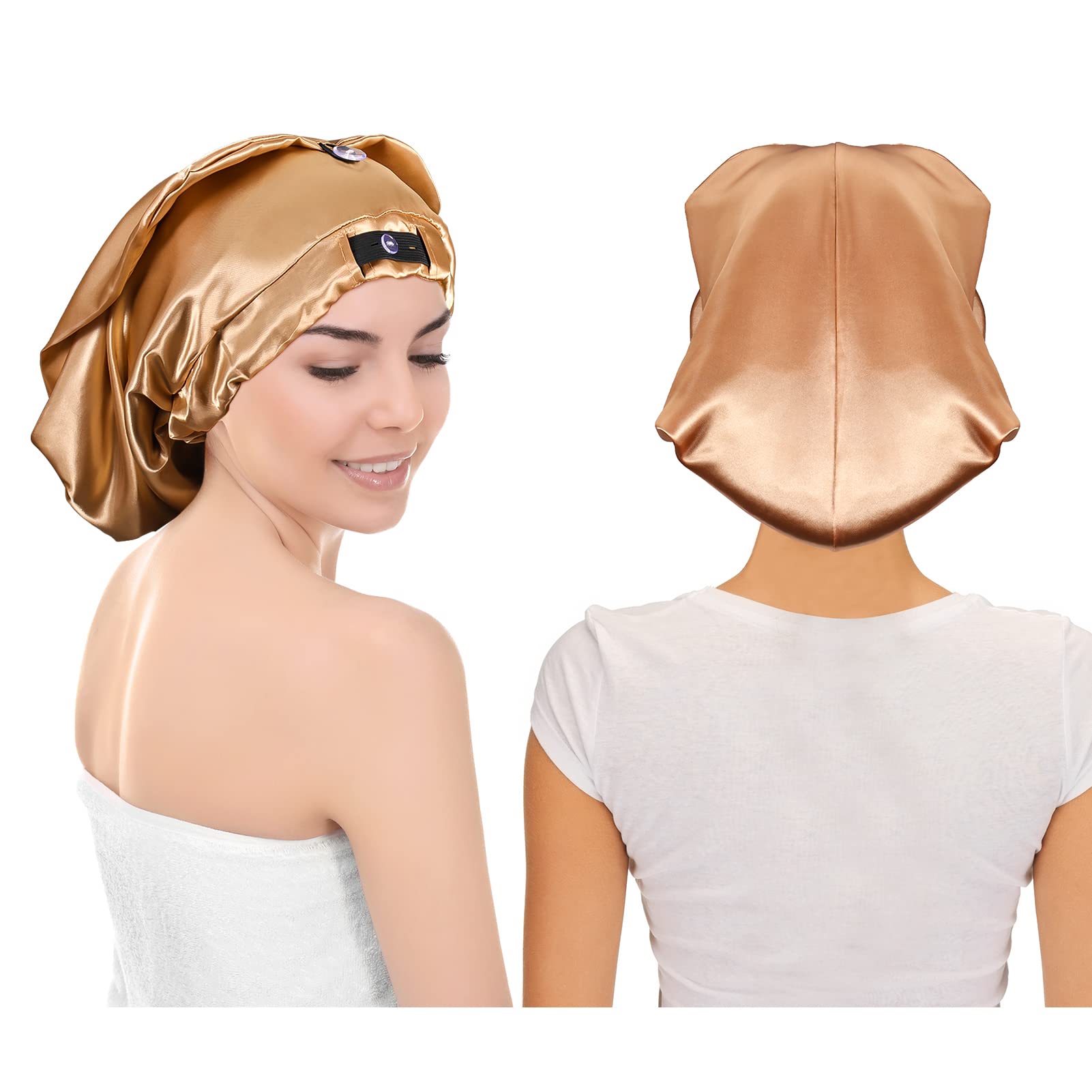 Kenllas Long Satin Sleep Bonnet- Extra Large Foldable Sleeping Cap for Curly Hair and Dreadlock for Women (Black)
