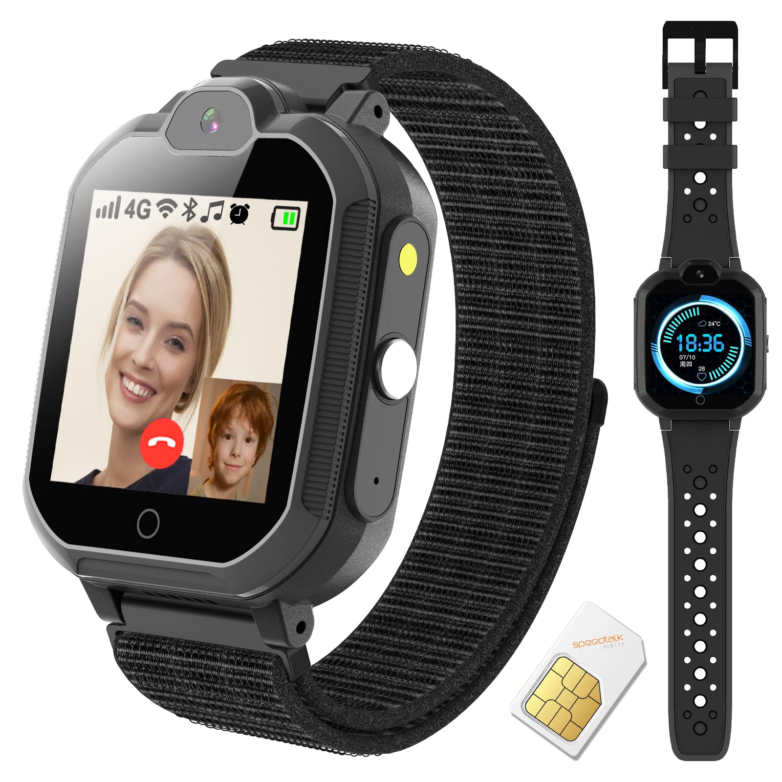 Volga 4G Kids Smart Watch for Boys Girls,Kids Smart Watch with GPS Tracker SIM Card WiFi Voice Video Call Pedometer Camera SOS Alarm Clock Touch Screen,Smart Watch for Kids Age 4-15 Gifts(Black)