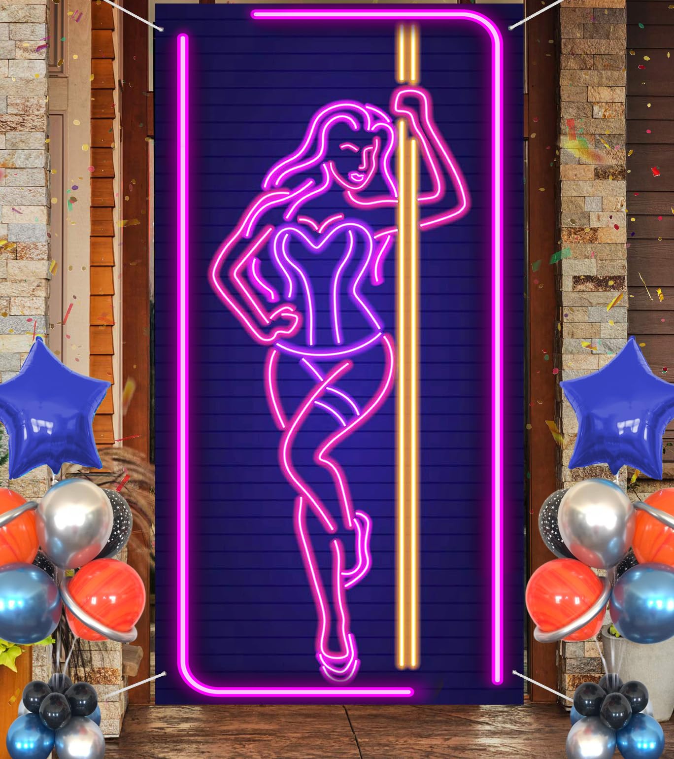 Neon Pole Dance Hot Sexy Girl Banner Pole Dancing Theme Backdrop Decor for Bachelorette Bridal Shower Birthday Party Decorations Chair Dancing Party P Valley Party Supplies Favors Photo Booth Props