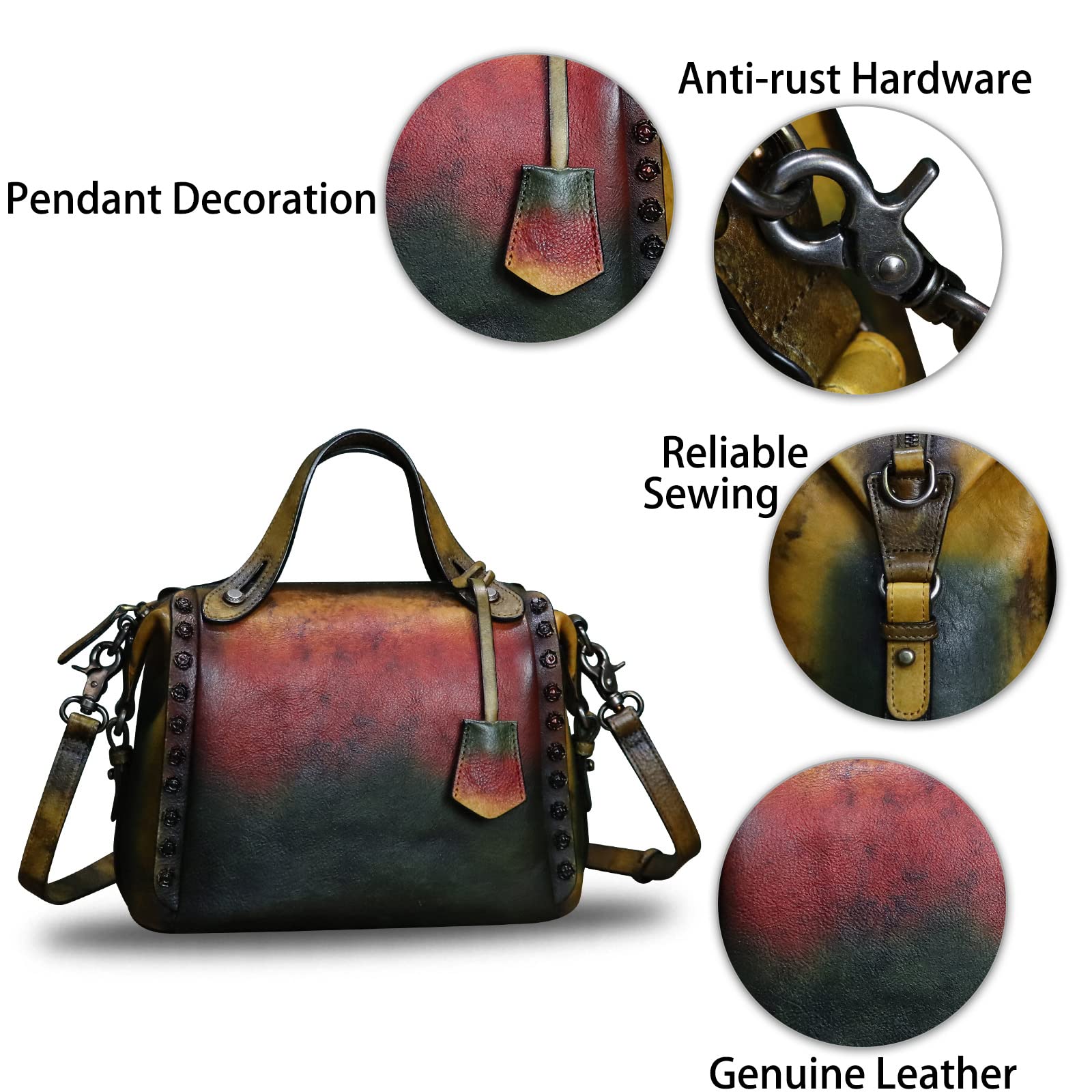 Genuine Leather Satchel Handbag for Women Retro Handmade Top Handle Crossbody Shoulder Bag Purse (Multicolor2)