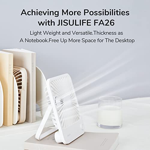 JISULIFE Small Desk Fan Battery Operated Small Fan,180° Foldable Portable Fan, 4 Speeds Adjustable Ultra Quiet for Home Office Travel Outdoor-White