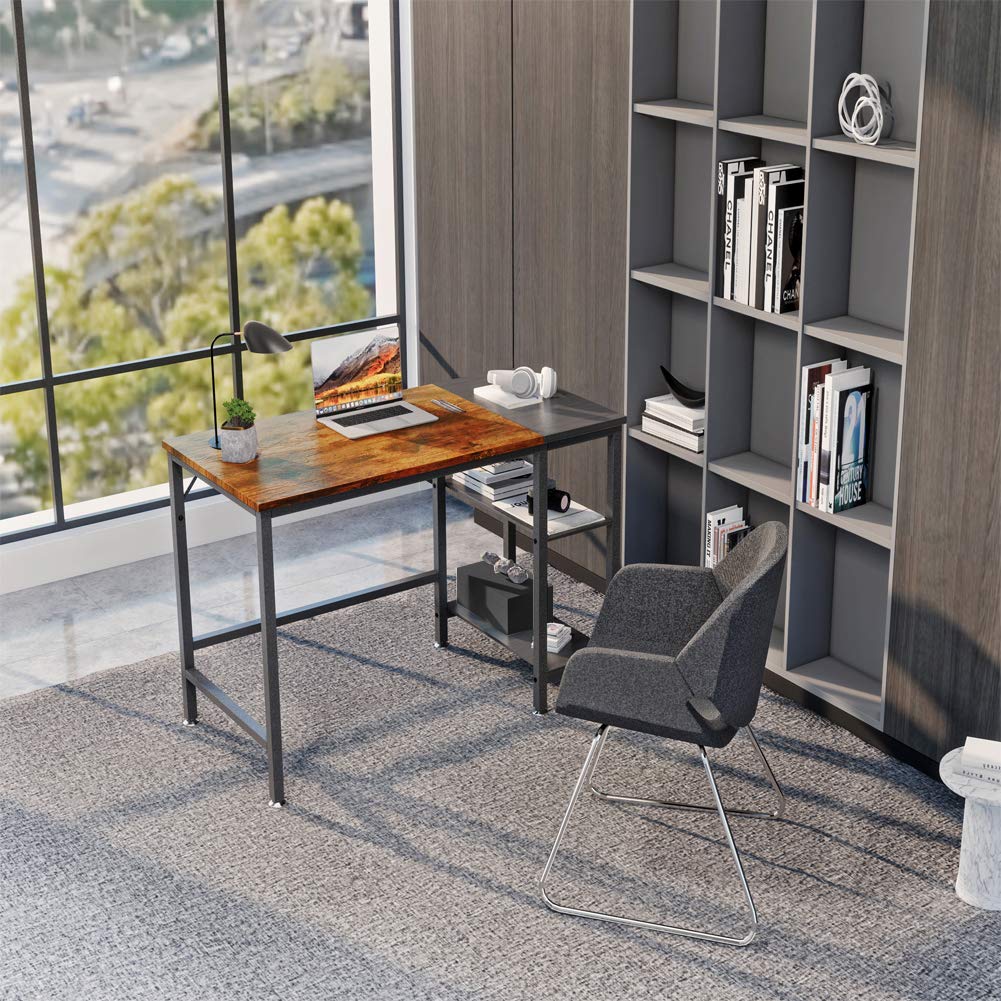 Extra Mile Computer Desk with Storage Shelves,47 Inch Small Desk Study Writing Table for Home, Office, Study Room, Bedroom,Vintage Rustic Brown and Black