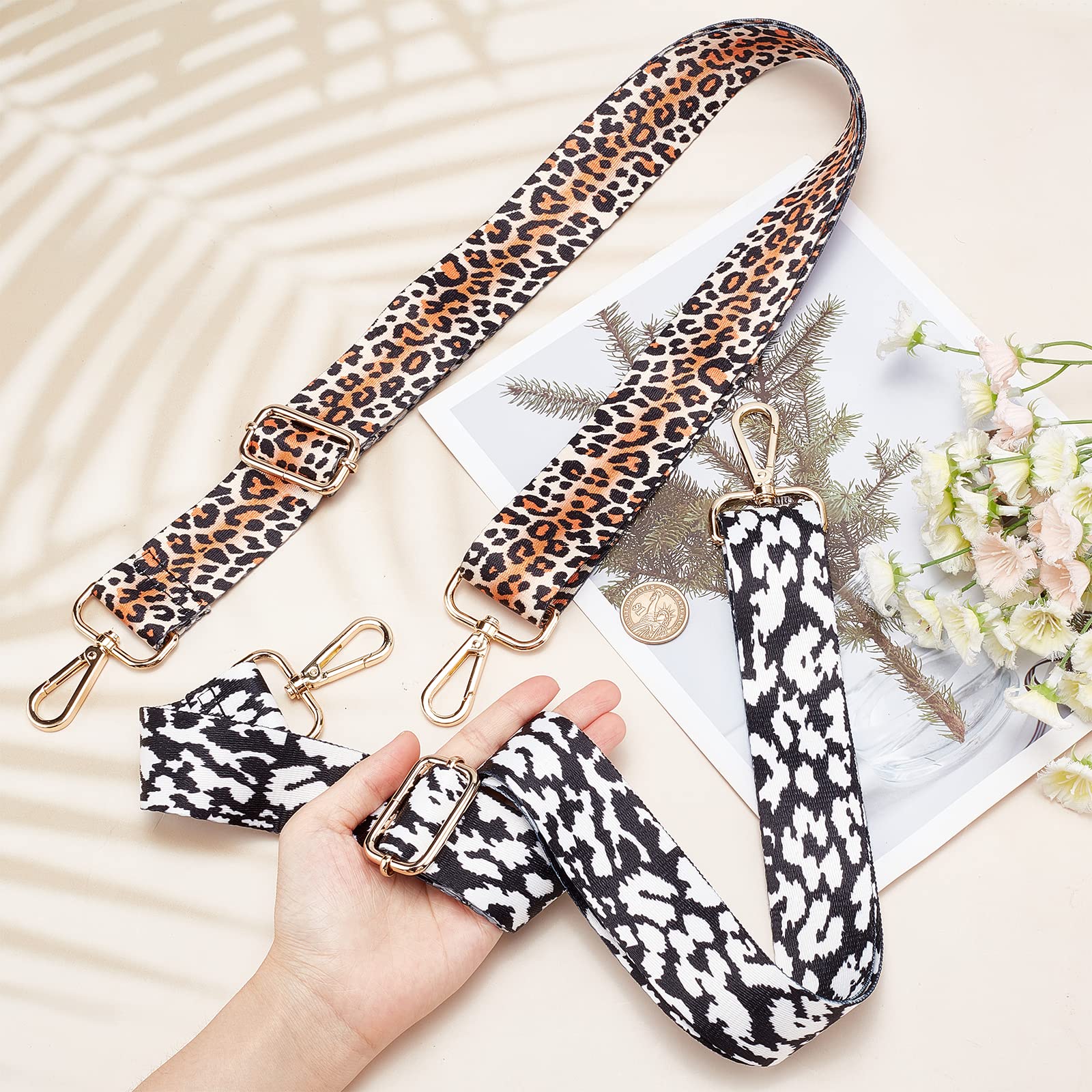 GORGECRAFT 2Pcs Wide Shoulder Strap Leopard Print Bag Belt Adjustable Replacement Crossbody Suspender with Metal Swivel Hooks Luggage Accessories for Handbag Purse Canvas Valise Guitar Strap