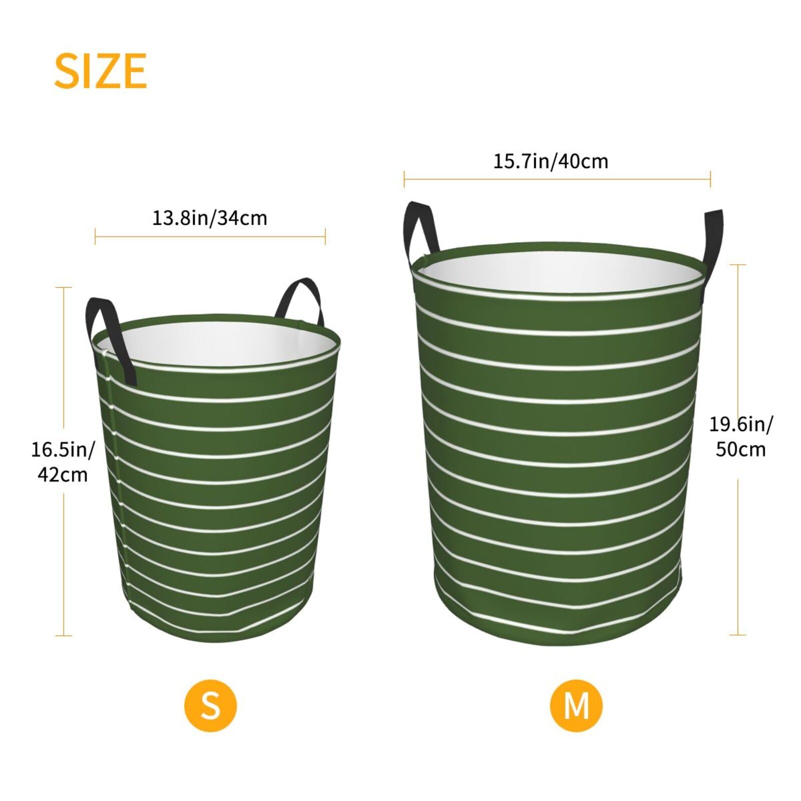 Large Laundry Basket, Olive Green and White Stripes Geometric Pattern Laundry Hamper Bag 19.6" Collapsible Washing Bin With Handles for College Dorm, Family Essentials Storage
