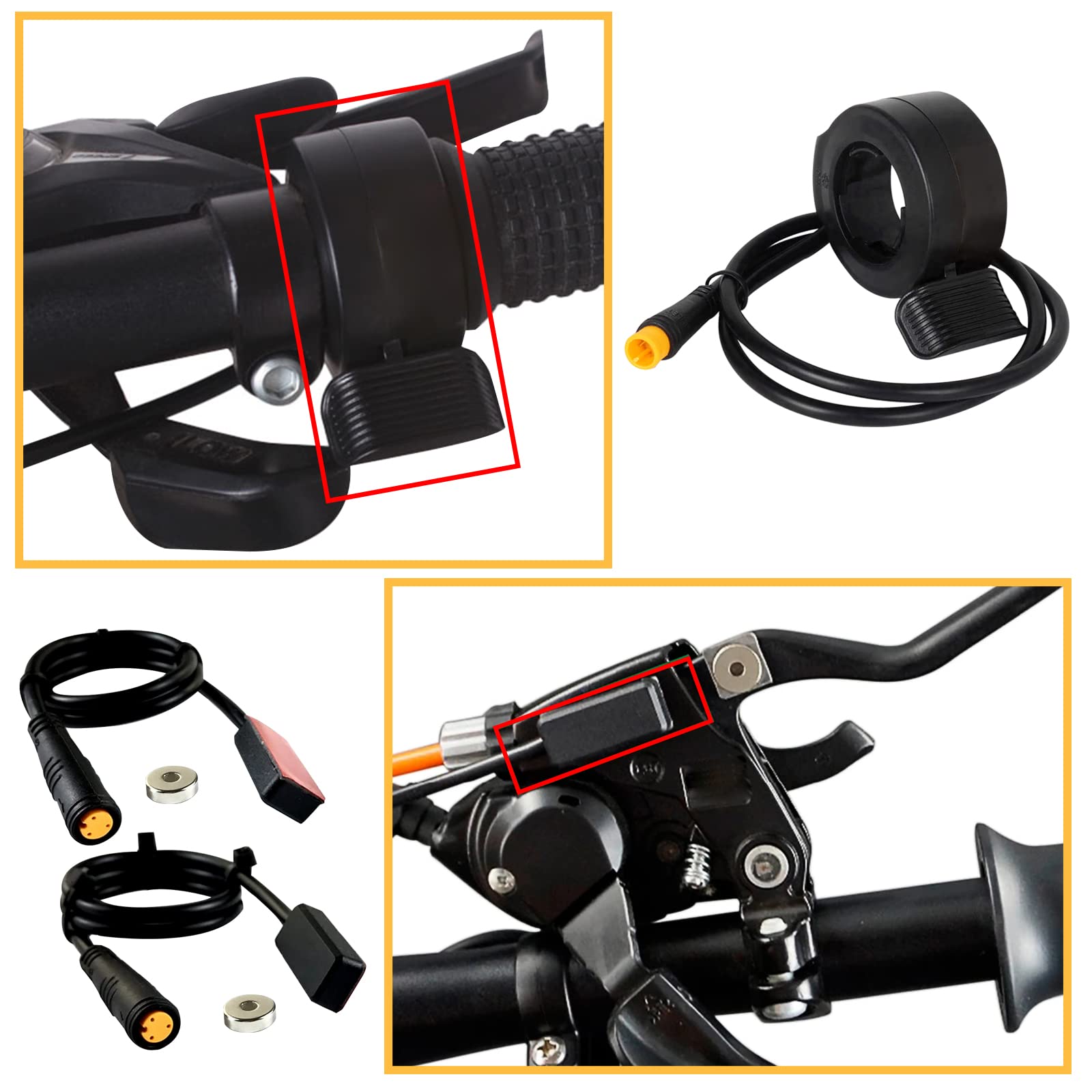 Gift2u 130X Thumb Throttle, 3 Pin Waterproof Connector Speed Control Finger Accelerator with 12.6''Electric Bike Brake Sensor Cable as 12-72v Electric Scooter Bike Accessories