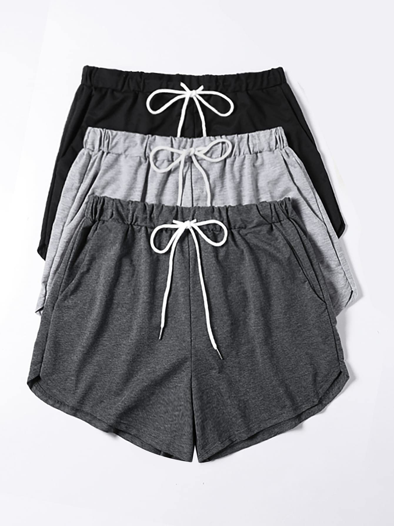 GORGLITTER Women's Plus 3 Piece Casual Sweat Shorts Drawstring Summer Workout Shorts Black and Grey Large Plus