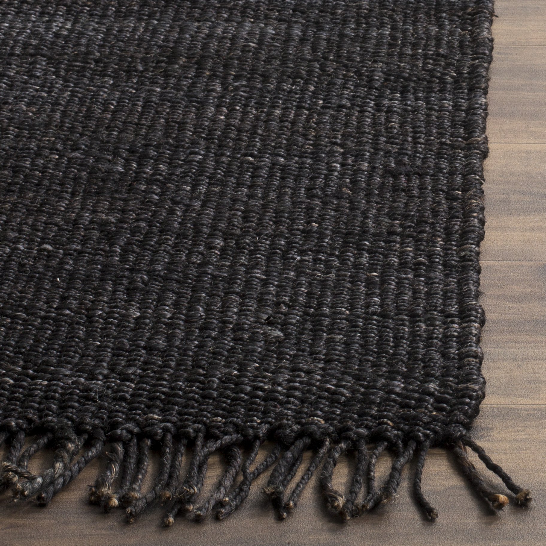 SAFAVIEH Natural Fiber Collection 4' Square Black NF368D Handmade Boho Fringe Woven Jute Area Rug