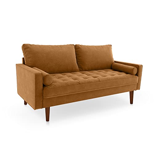 SILKIR Velvet Furniture for Small Spaces, Mid-Century Modern Loveseats for Living Room, Love Seat Couch Sofas, 70 Inches, Ginger
