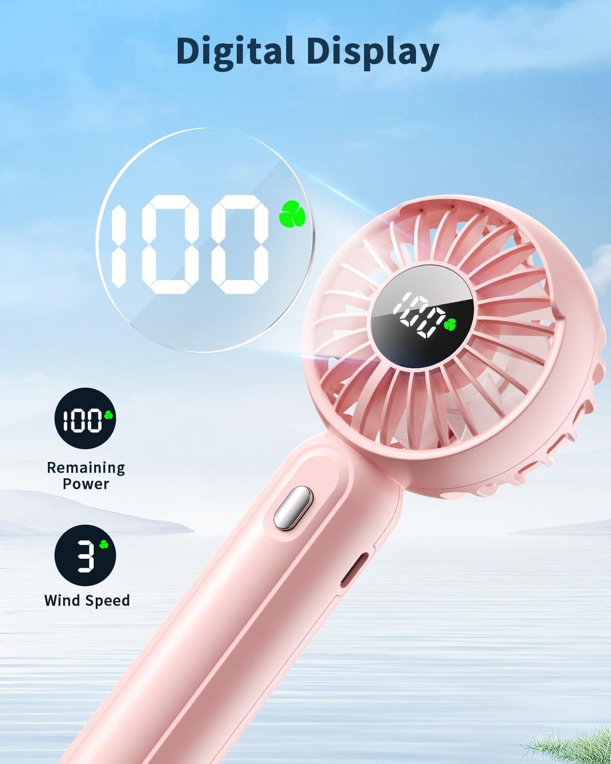 Handheld Fan with πͺπΆπΏπ²πΉπ²ππ Charging Base, 3 Speeds Portable Fan with Digital Display, 2000mAh Battery Operated Hand Held Fan, Handheld/Desk 2 in 1 Personal Fan Lash Fan Makeup Fan (Pink)